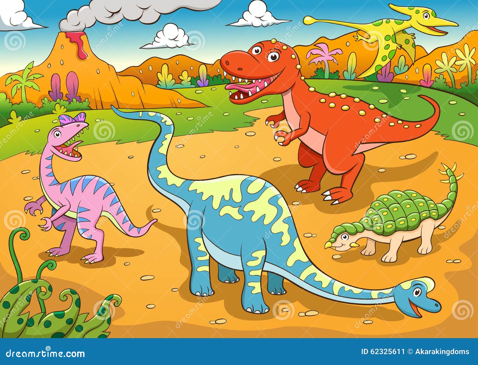 Illustration of Cute Dinosaurs Cartoon Stock Vector - Illustration of ...