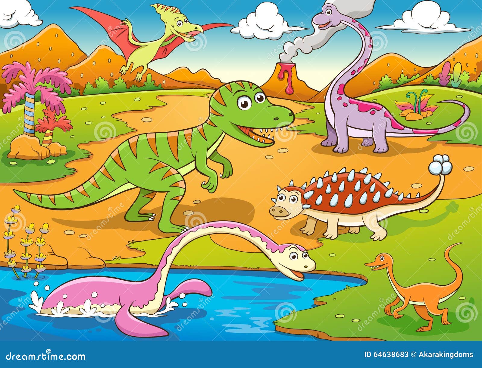 Dinosaurs Cartoon In The Jungle Vector Illustration | CartoonDealer.com ...