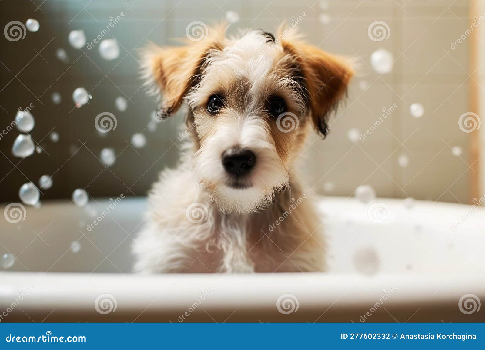 An Illustration of a Cute Dog Taking a Bath Full of Soap Suds ...