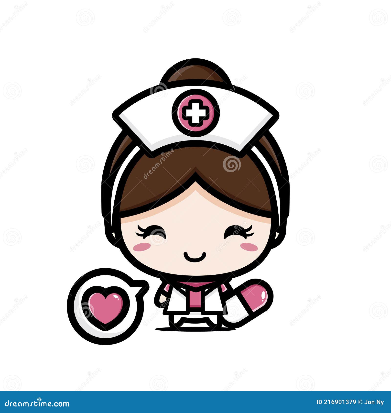 Cute Female Doctor Cartoon Character Carrying A Capsule Medicine Stock
