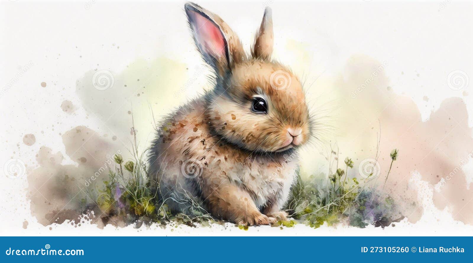 Illustration of a Cute Fluffy Bunny in the Grass, Easter Theme ...