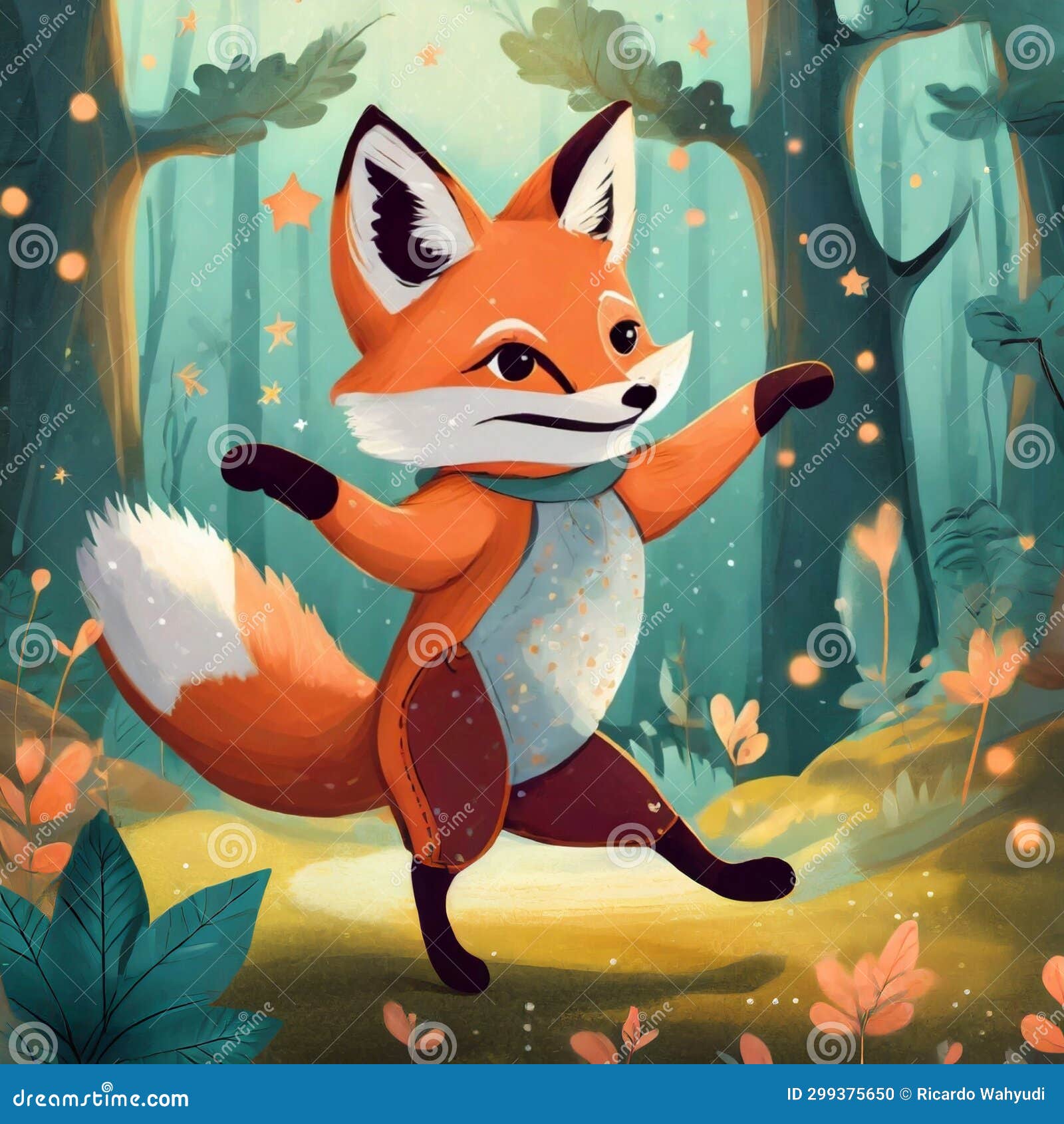 Illustration of Cute Fox Dancing in the Forest Stock Illustration ...