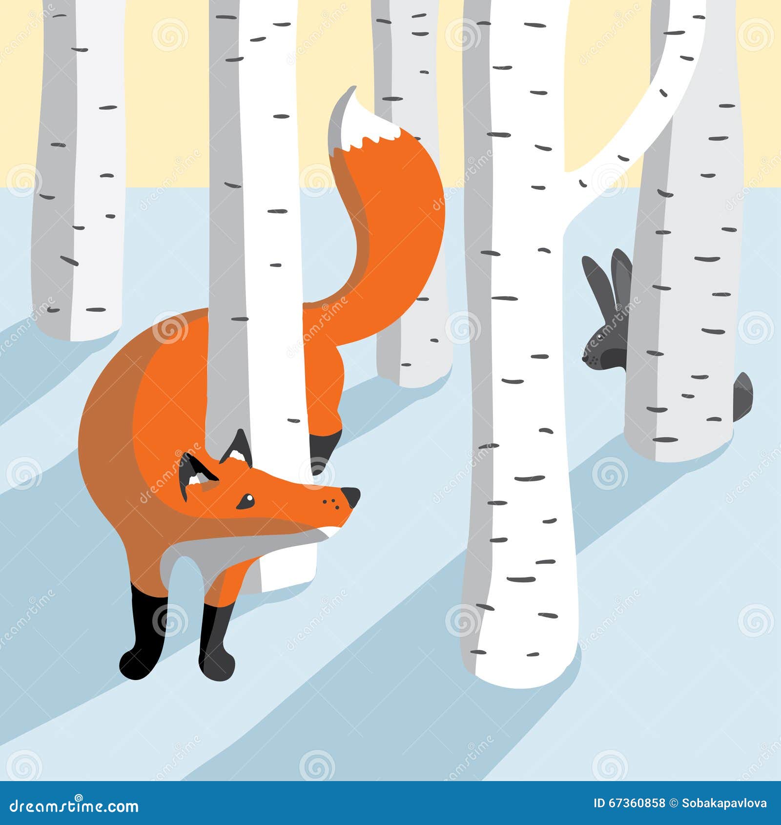 Illustration with Cute Fox and Rabbit Illustration . Stock Illustration ...