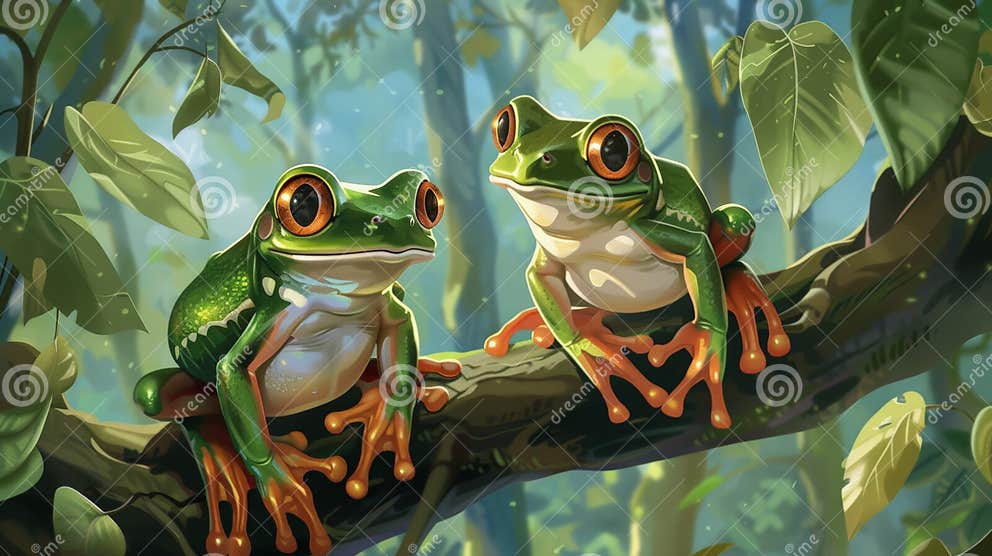 Illustration of Cute Frogs in a Forest Setting Stock Illustration ...