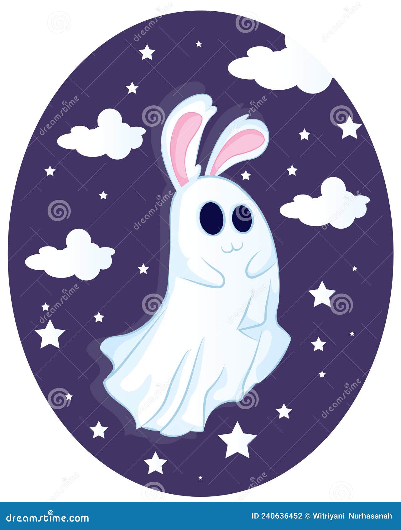 Illustration of Cute Ghost Bunny in the Night Stock Vector ...