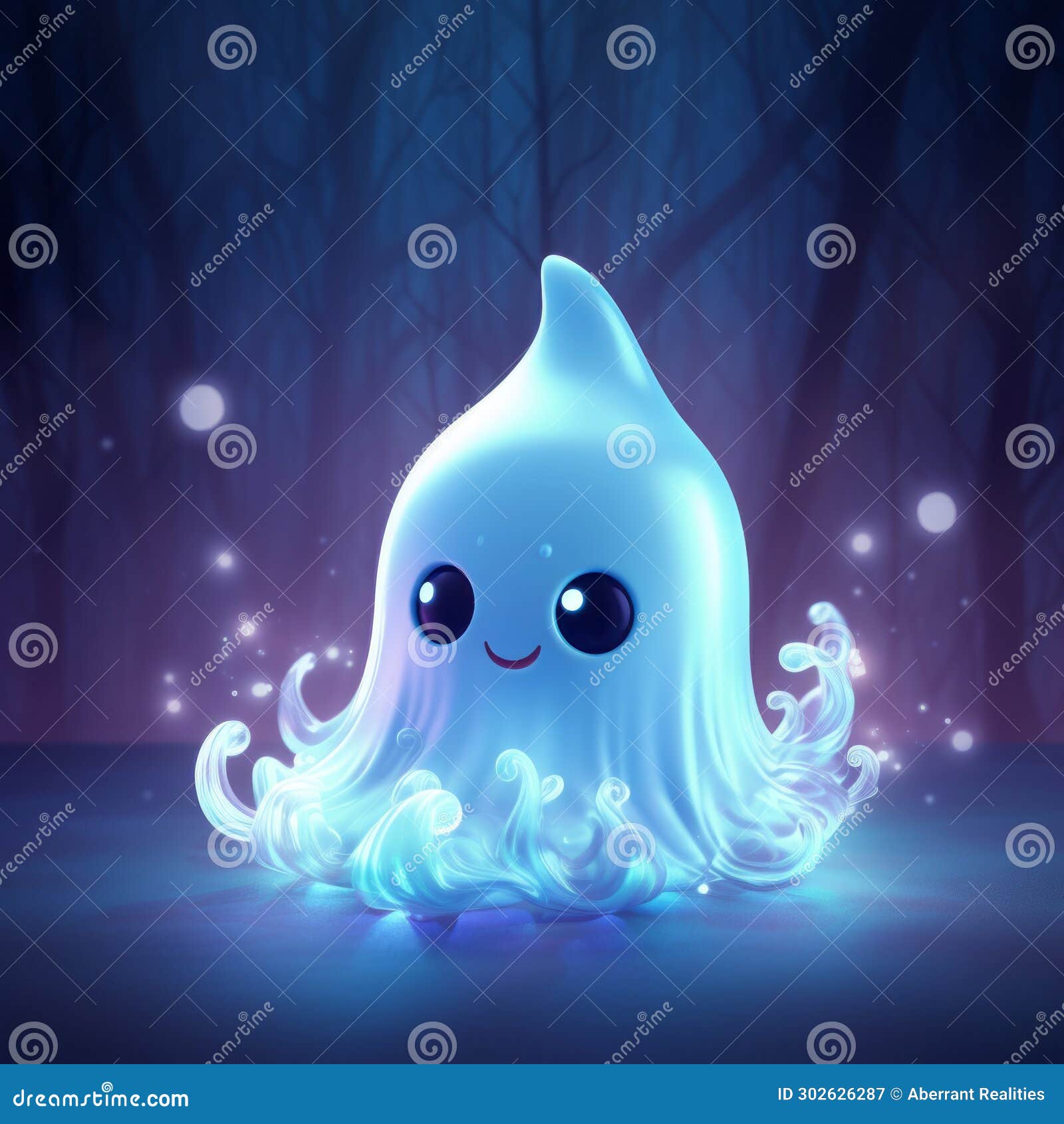 An Illustration of a Cute Ghost with Glowing Eyes Stock Illustration ...