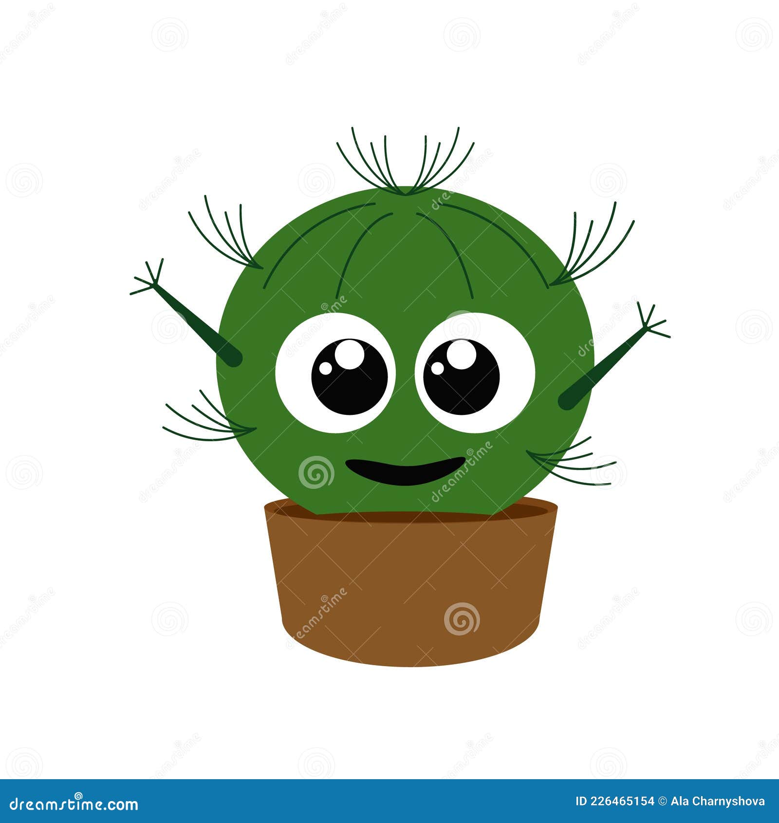 Illustration of a Cute Green Cactus in the Face. Isolated Stock Vector ...