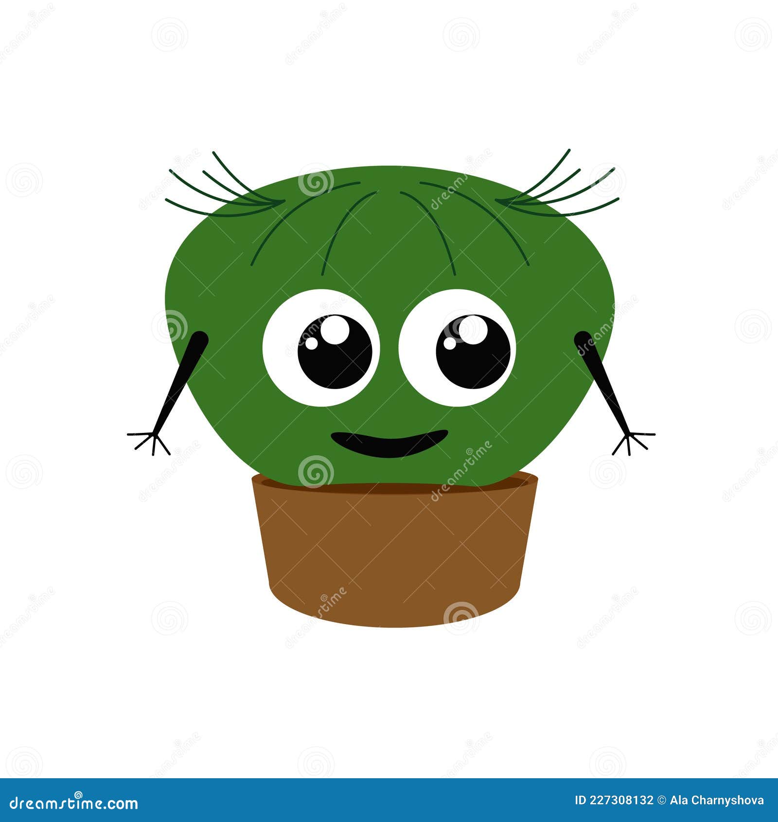 Illustration of a Cute Green Cactus in the Face. Isolated Stock Vector ...