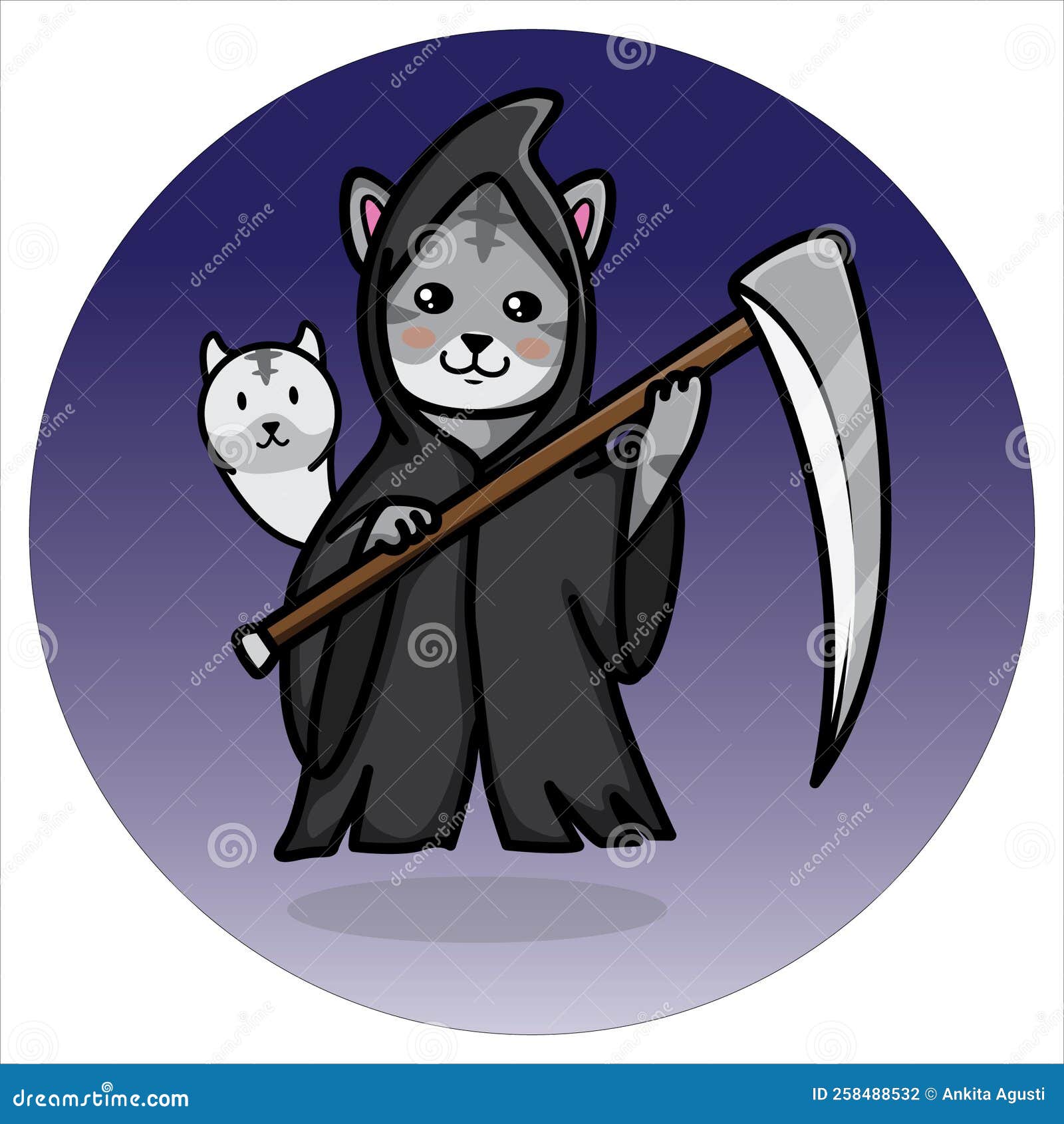 Illustration of Cute Grim Reaper Cat Stock Vector - Illustration of ...