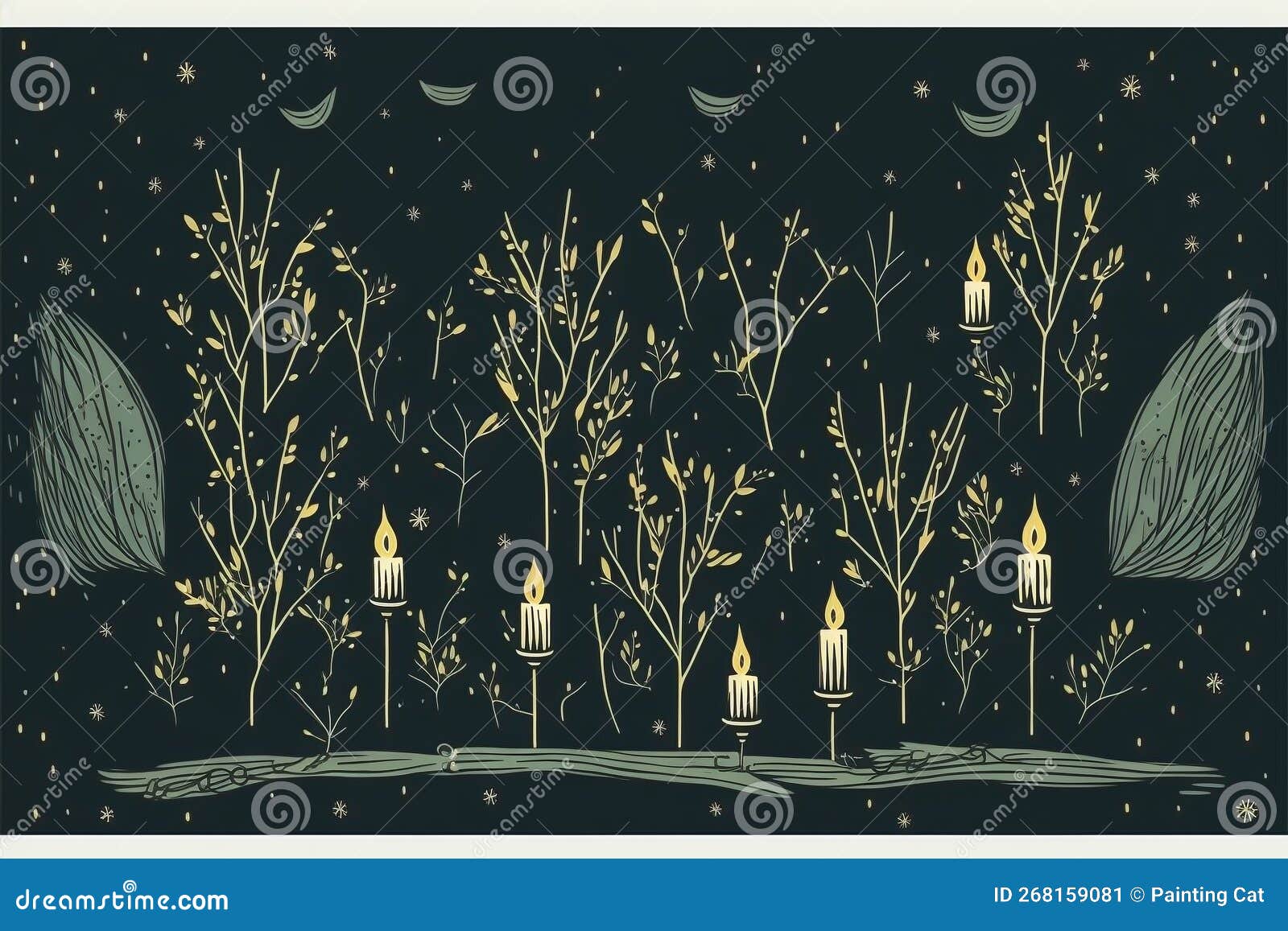 Cute Hand Drawn Horizontal Seamless Pattern with Candle, Creative ...