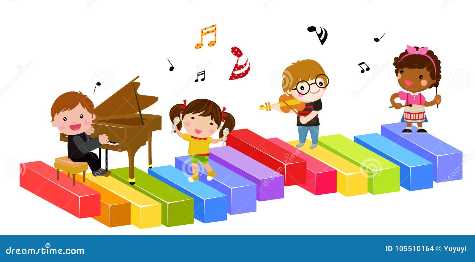 Kids And Music, Vector Illustration Of Four Girl In A Music Band ...