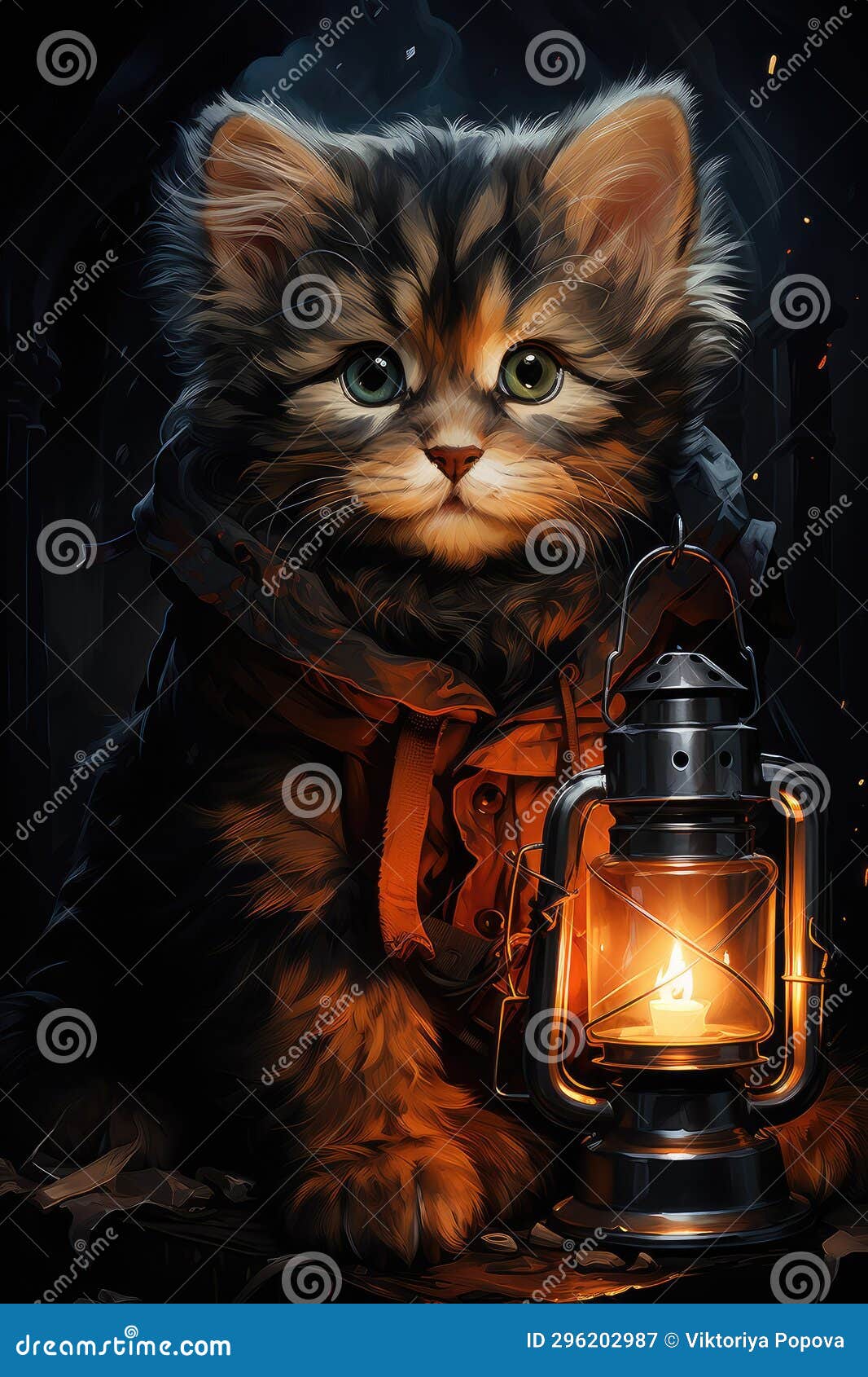 Illustration of a Cute Kitten with a Lantern. AI Generating Stock ...