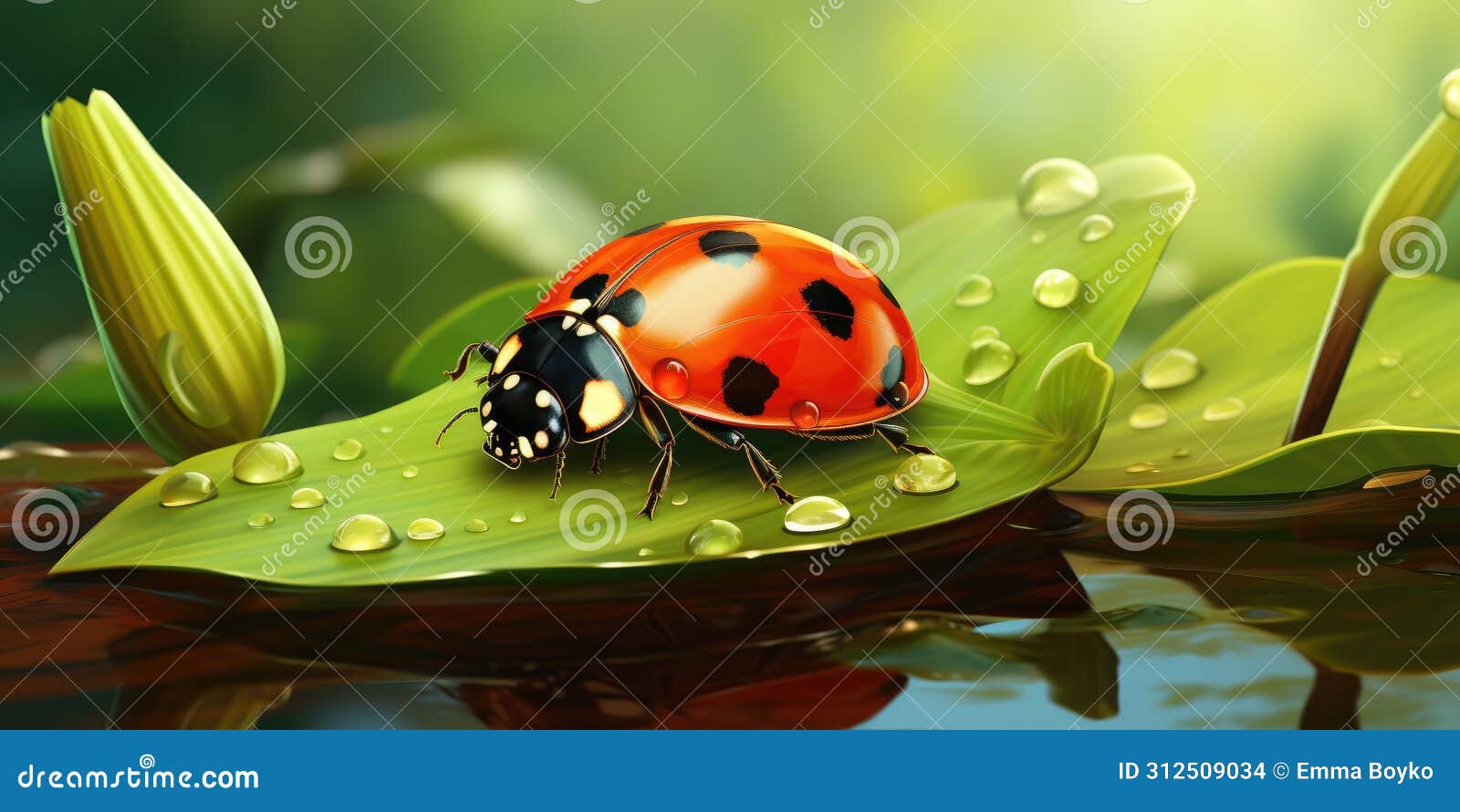 Illustration of a Cute Ladybug Close-up, Using Cartoon Technique ...