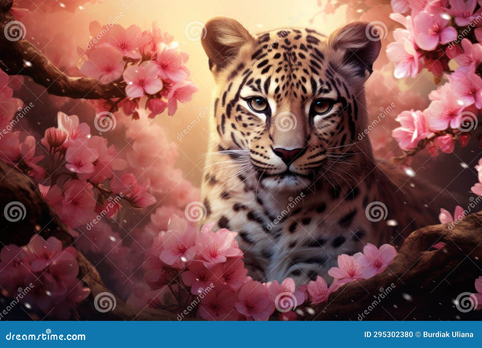 Illustration of Cute Leopard in Flower Blossom, Generative Ai Stock ...