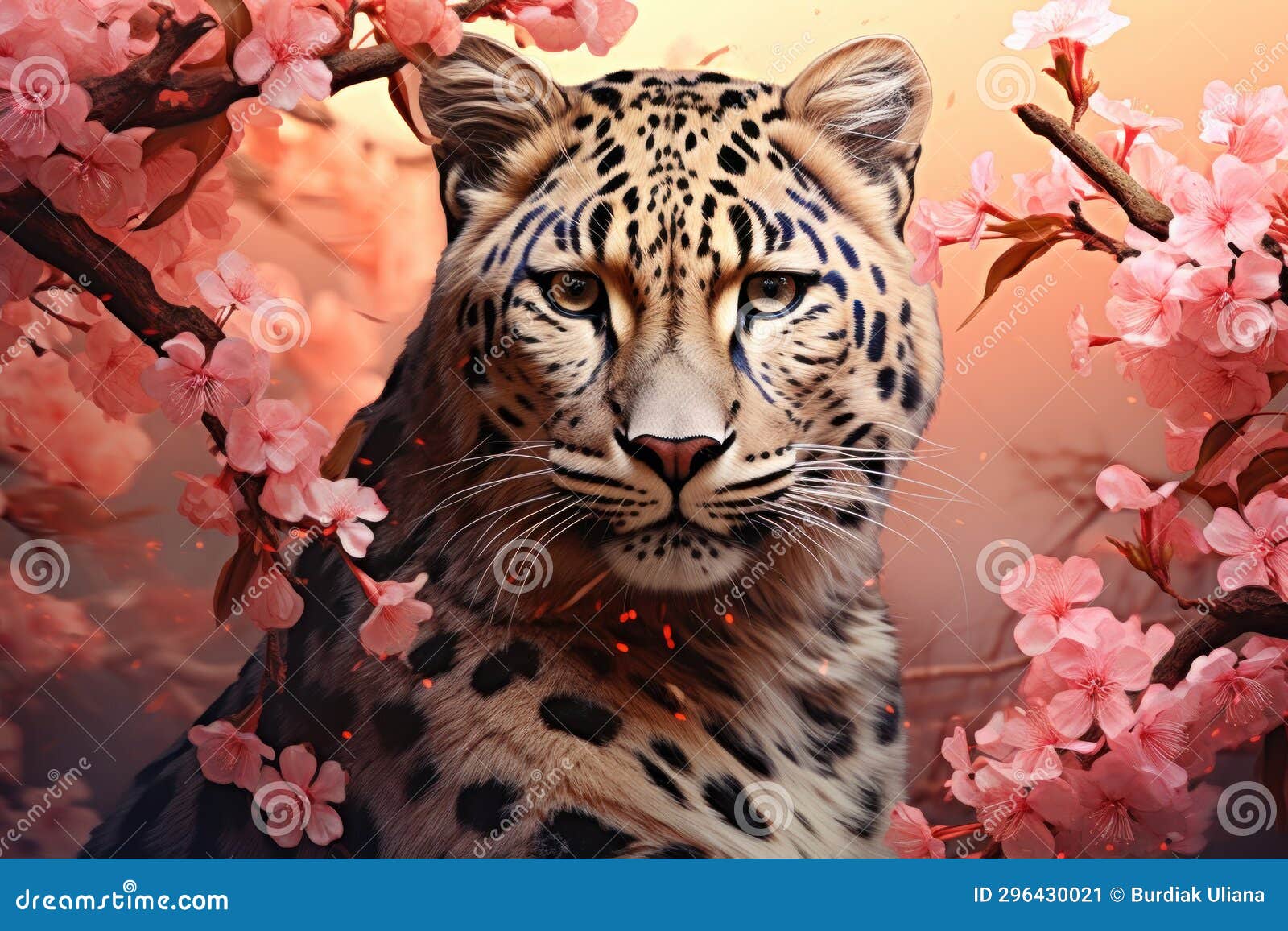 Illustration of Cute Leopard in Flower Blossom, Generative Ai Stock ...