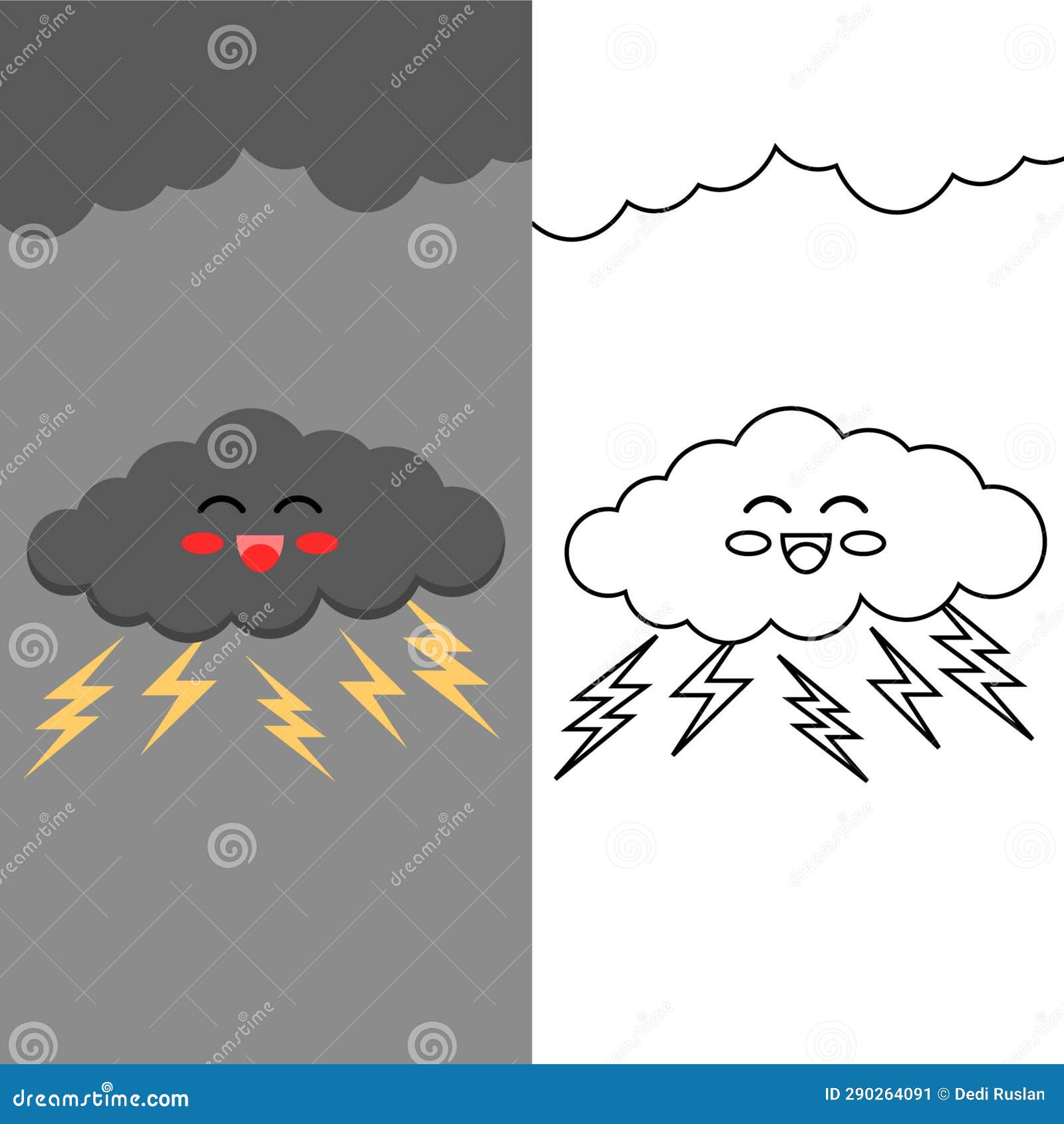 This is an Illustration of the Cute Lightning Cloud in the Sky Stock ...