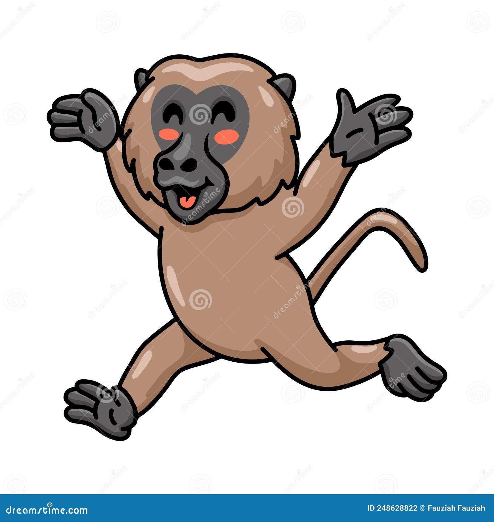 Cute Little Baboon Monkey Cartoon Running Stock Vector - Illustration ...