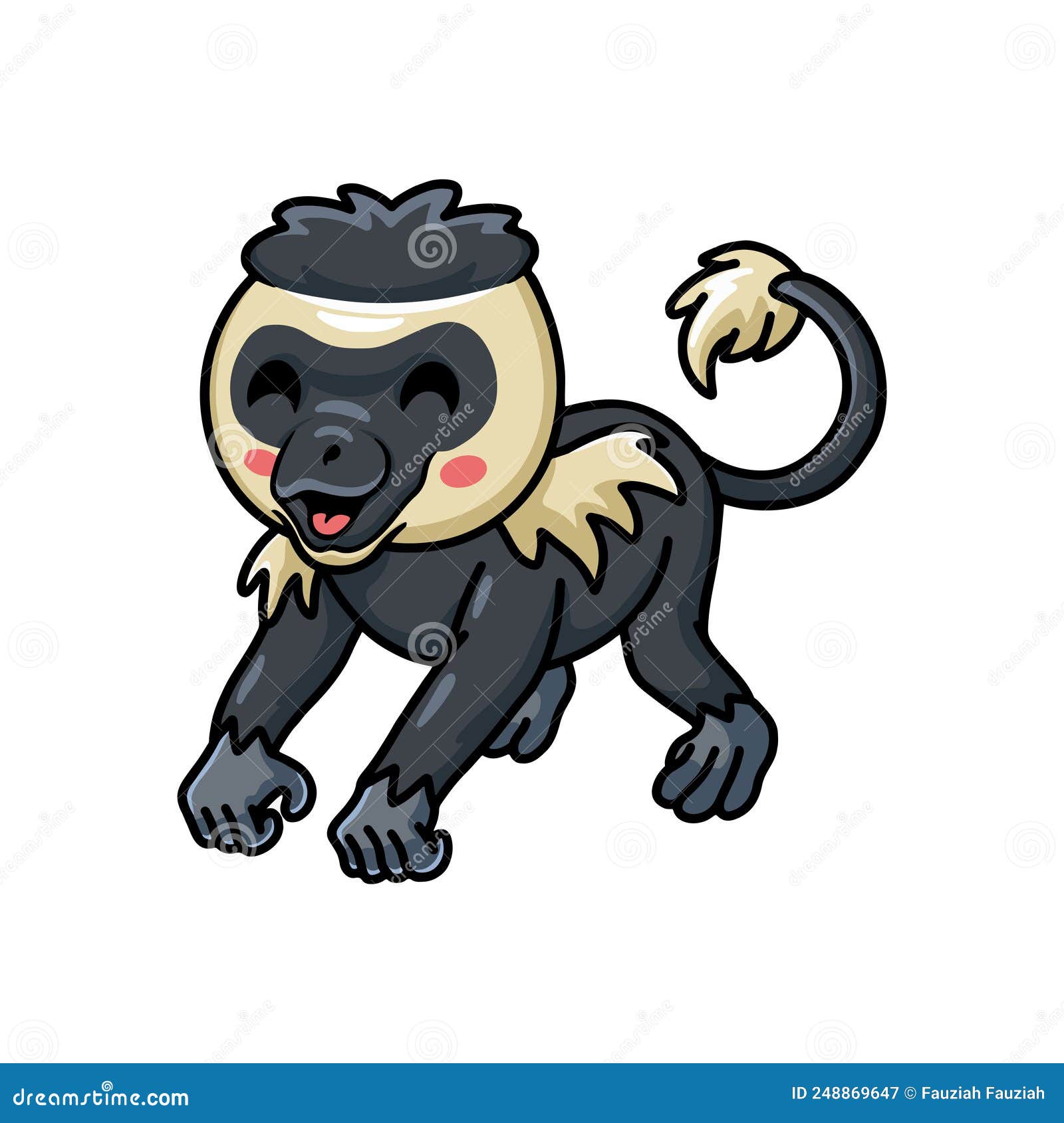 Cute Little Colobus Monkey Cartoon Stock Vector - Illustration of ...