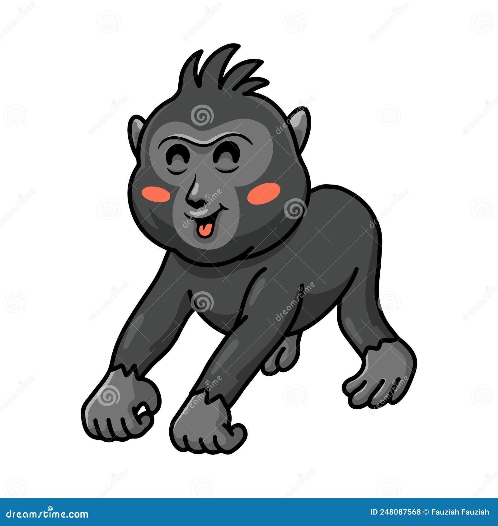 Cute Little Crested Black Macaque Cartoon Stock Vector - Illustration ...