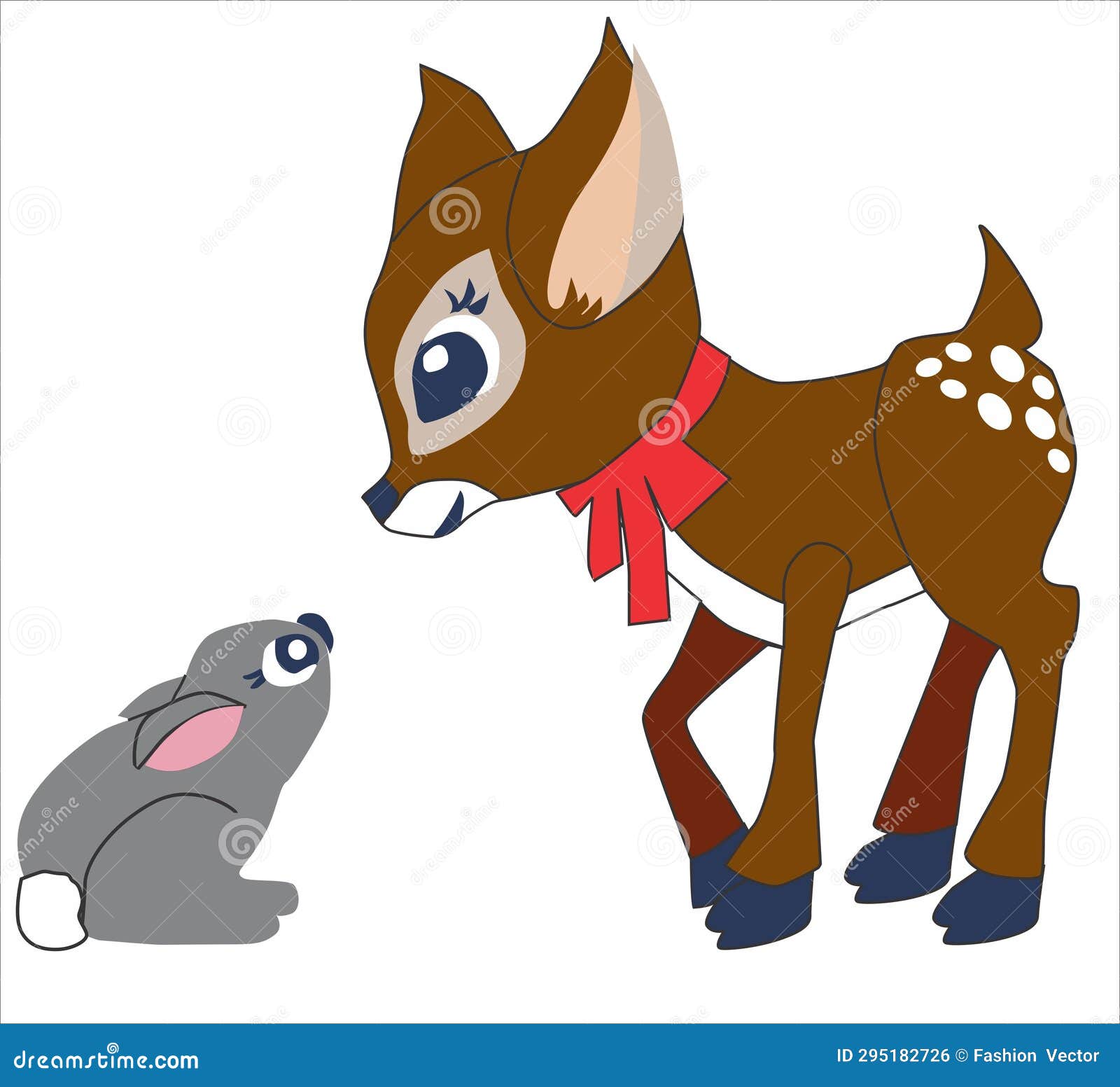Cute Little Dear with Rabbit Print Stock Vector - Illustration of bird ...