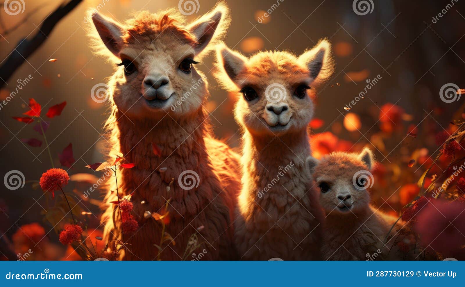 Illustration of Cute Llama Family in Forest. Generative AI. Stock ...