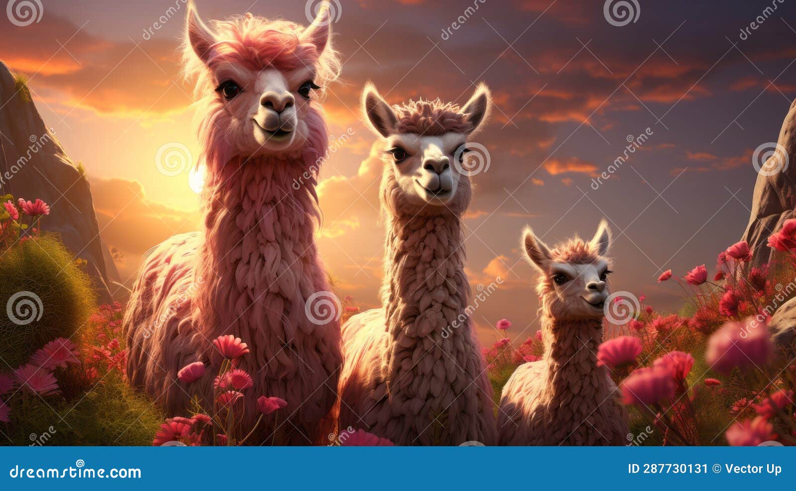 Illustration of Cute Llama Family in Forest. Generative AI. Stock ...