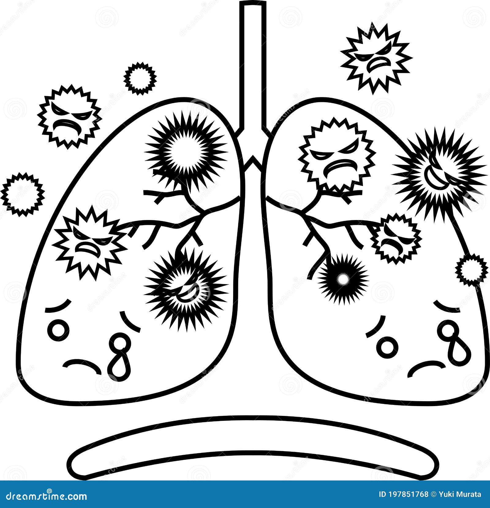 Illustration of a Cute Lung and Diaphragm Outline Stock Vector ...