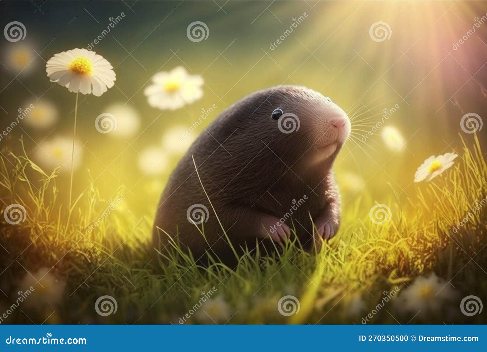 Illustration of Cute Mole on a Green Meadow in Spring Generated Content ...