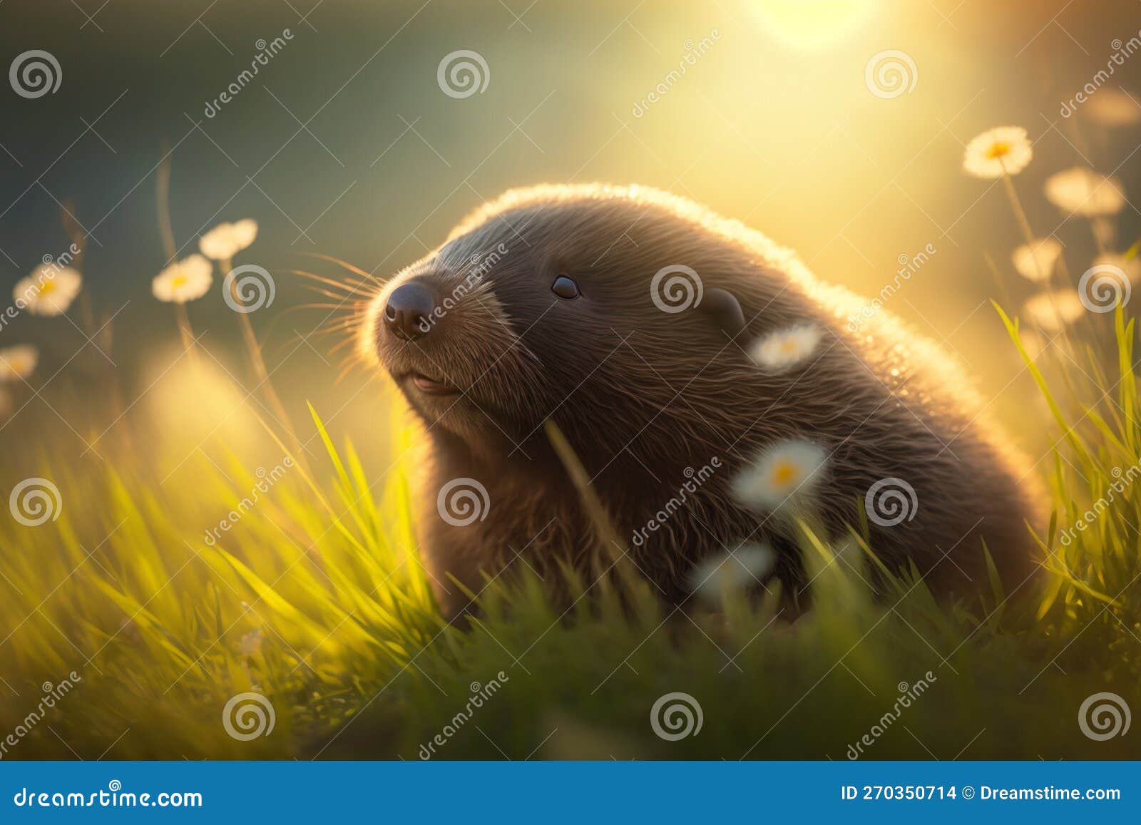 Illustration of Cute Mole on a Green Meadow in Spring Generated Content ...