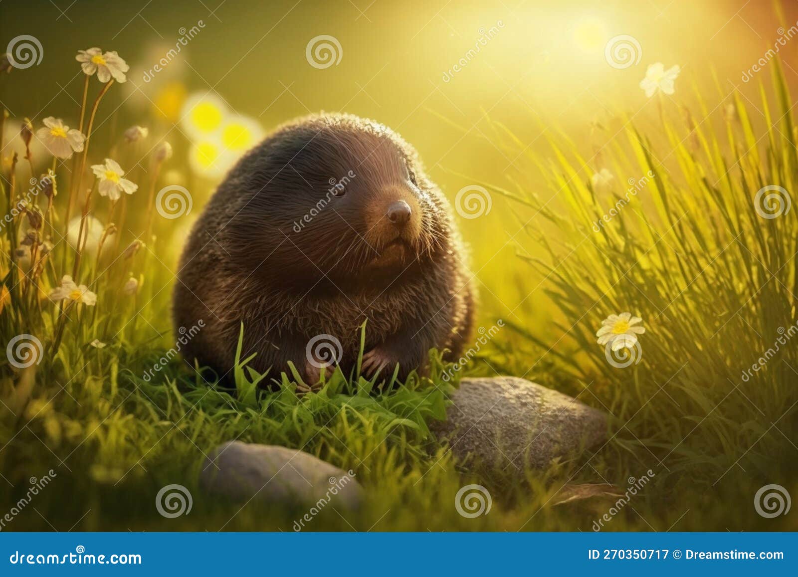 Illustration of Cute Mole on a Green Meadow in Spring Generated Content ...