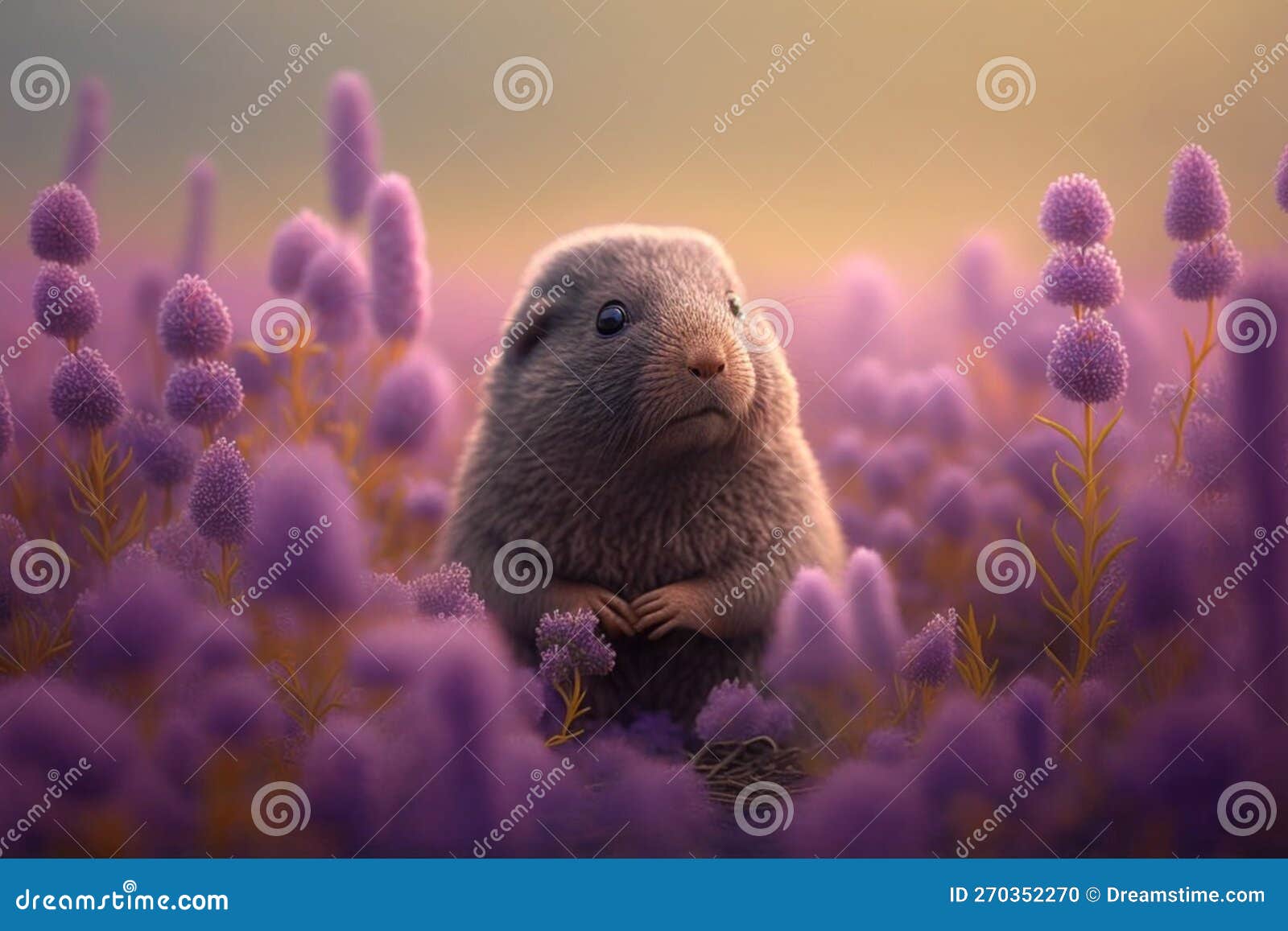 Illustration Cute Mole Sitting in a Lavender Field AI Generated Content ...