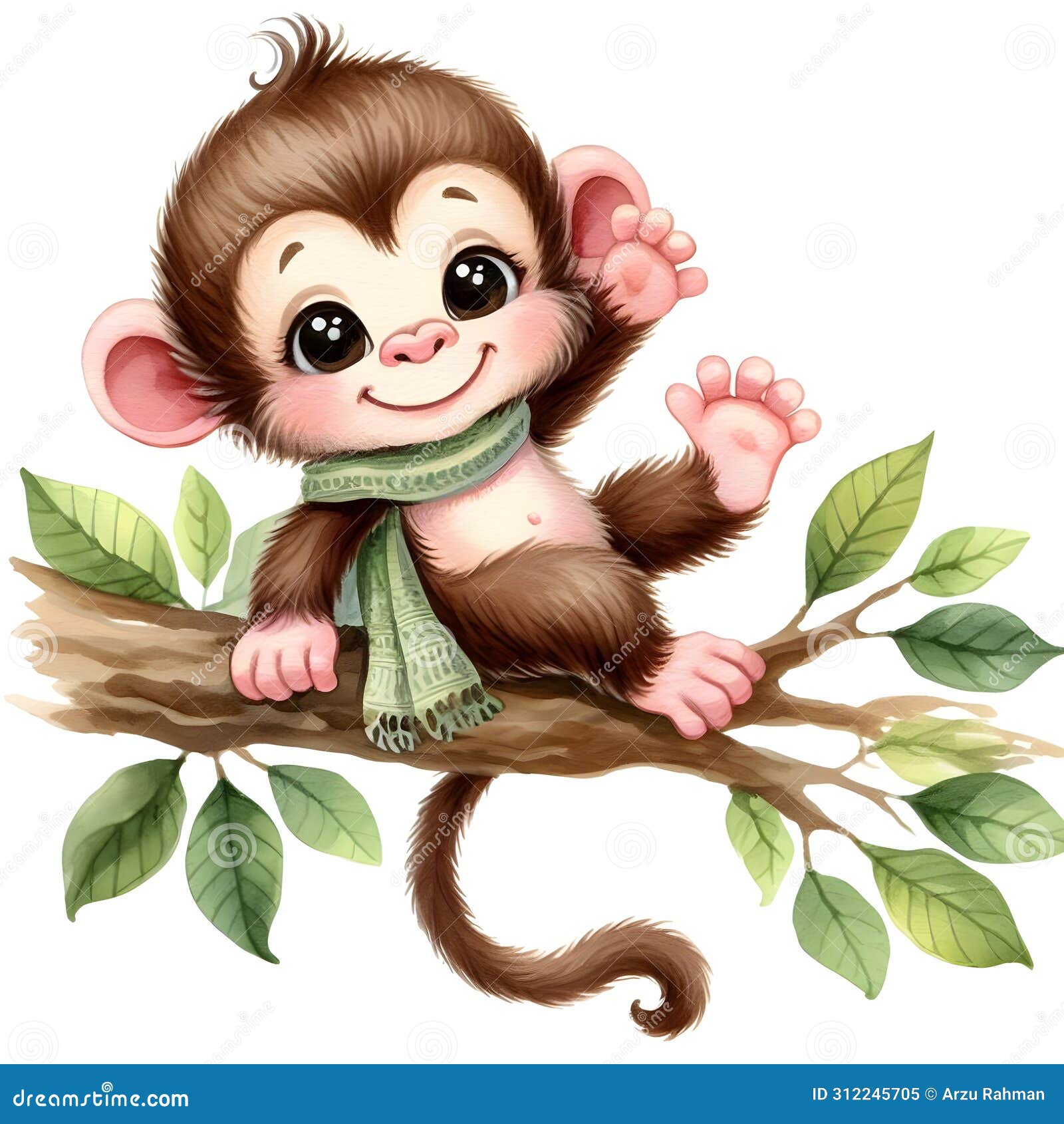 Cute monkey waving hand stock illustration. Illustration of decor ...