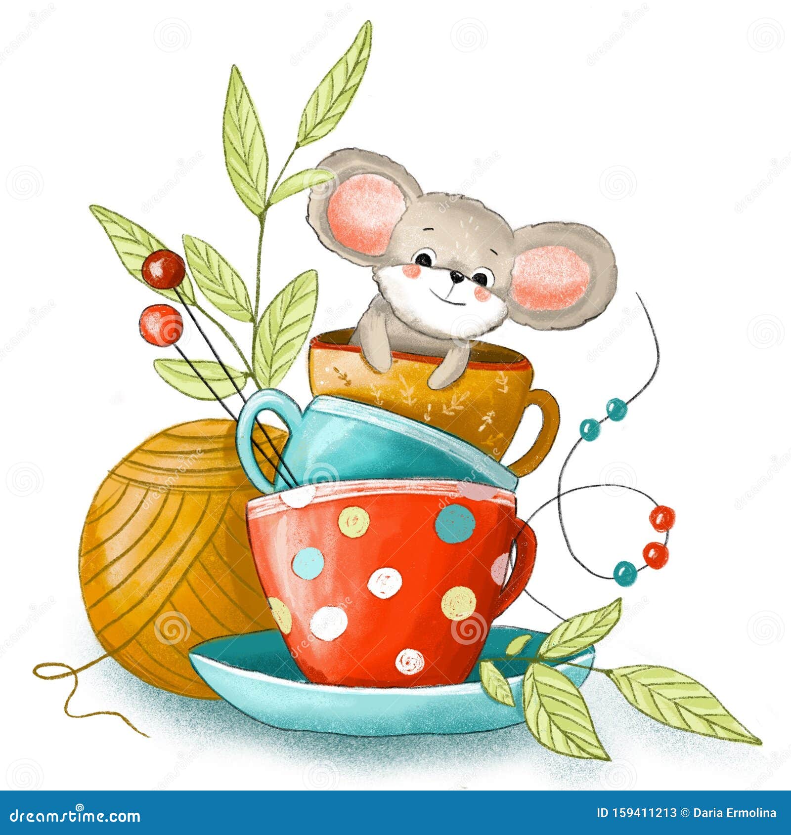 Illustration with Cute Mouse in a Cup Stock Illustration - Illustration ...
