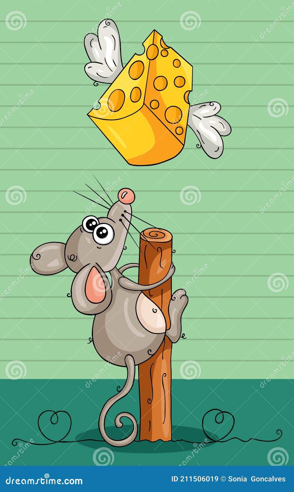 Illustration with Cute Mouse Looking a Cheese Flying Stock Vector ...