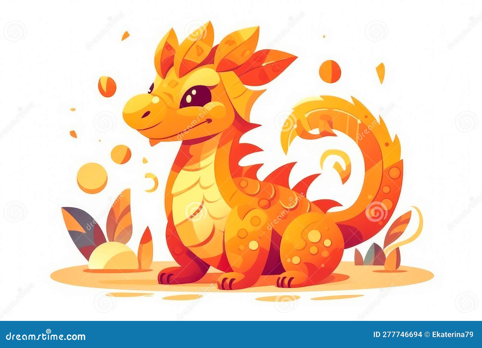 An Illustration of a Cute Orange Dragon on a White Background. Created ...