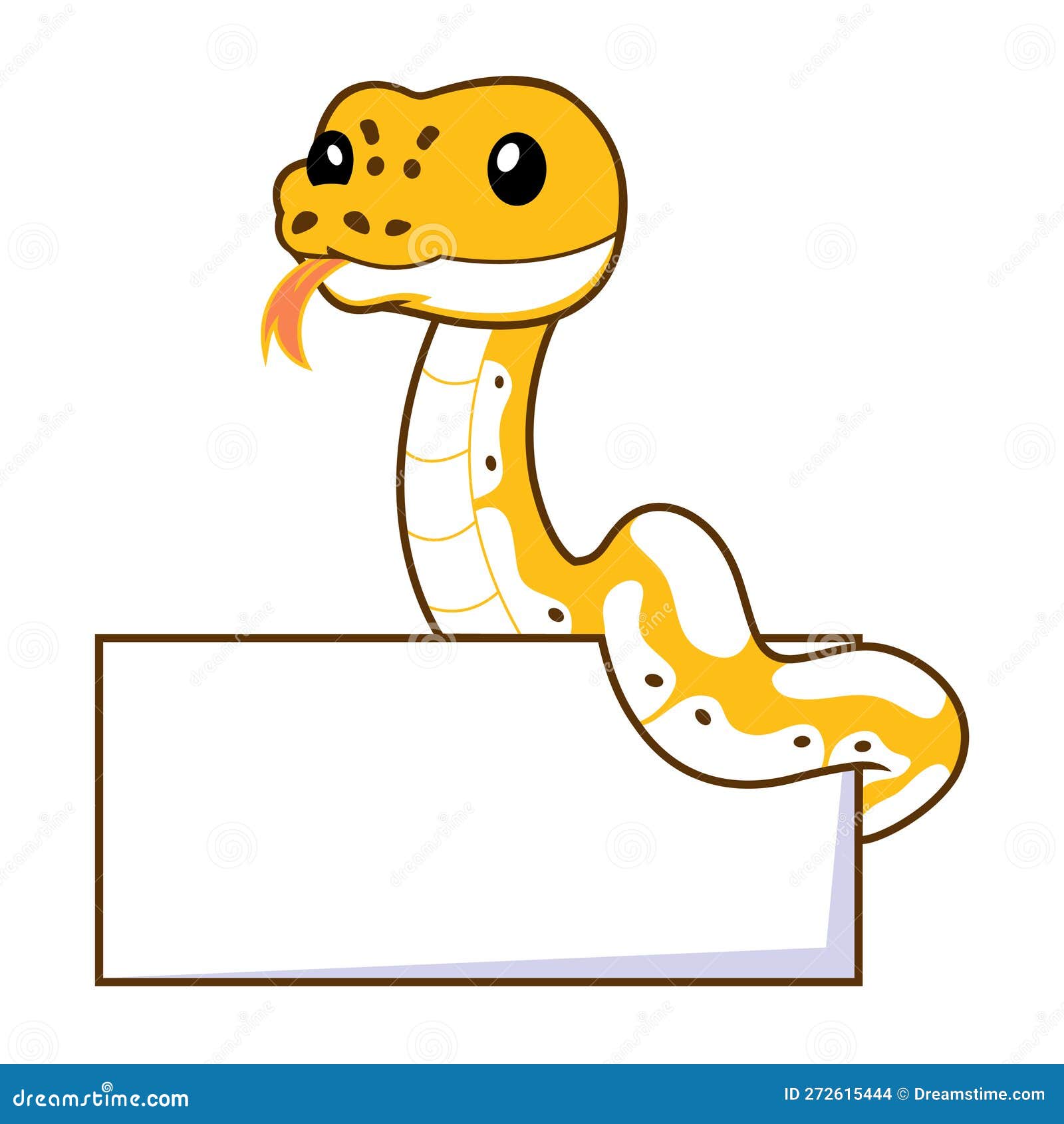 Cute Pastel Ivory Ball Python Cartoon with Blank Sign Stock Vector ...