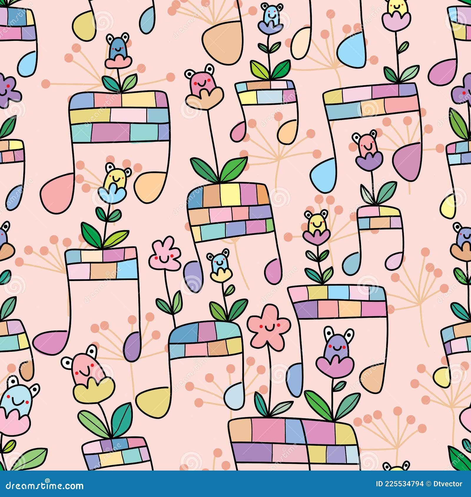 Plant Music Note Seamless Pattern Stock Vector - Illustration of vector ...
