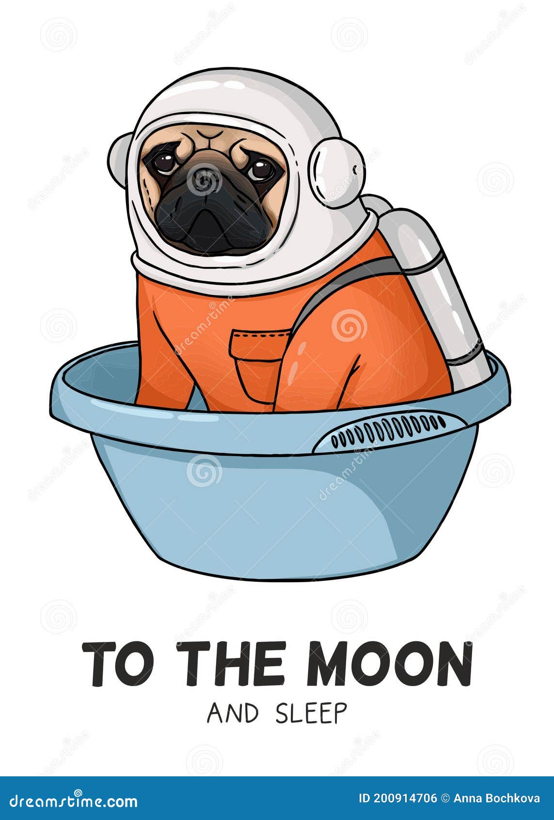 Illustration of a Cute Pug in an Astronaut Costume To the Moon Stock ...