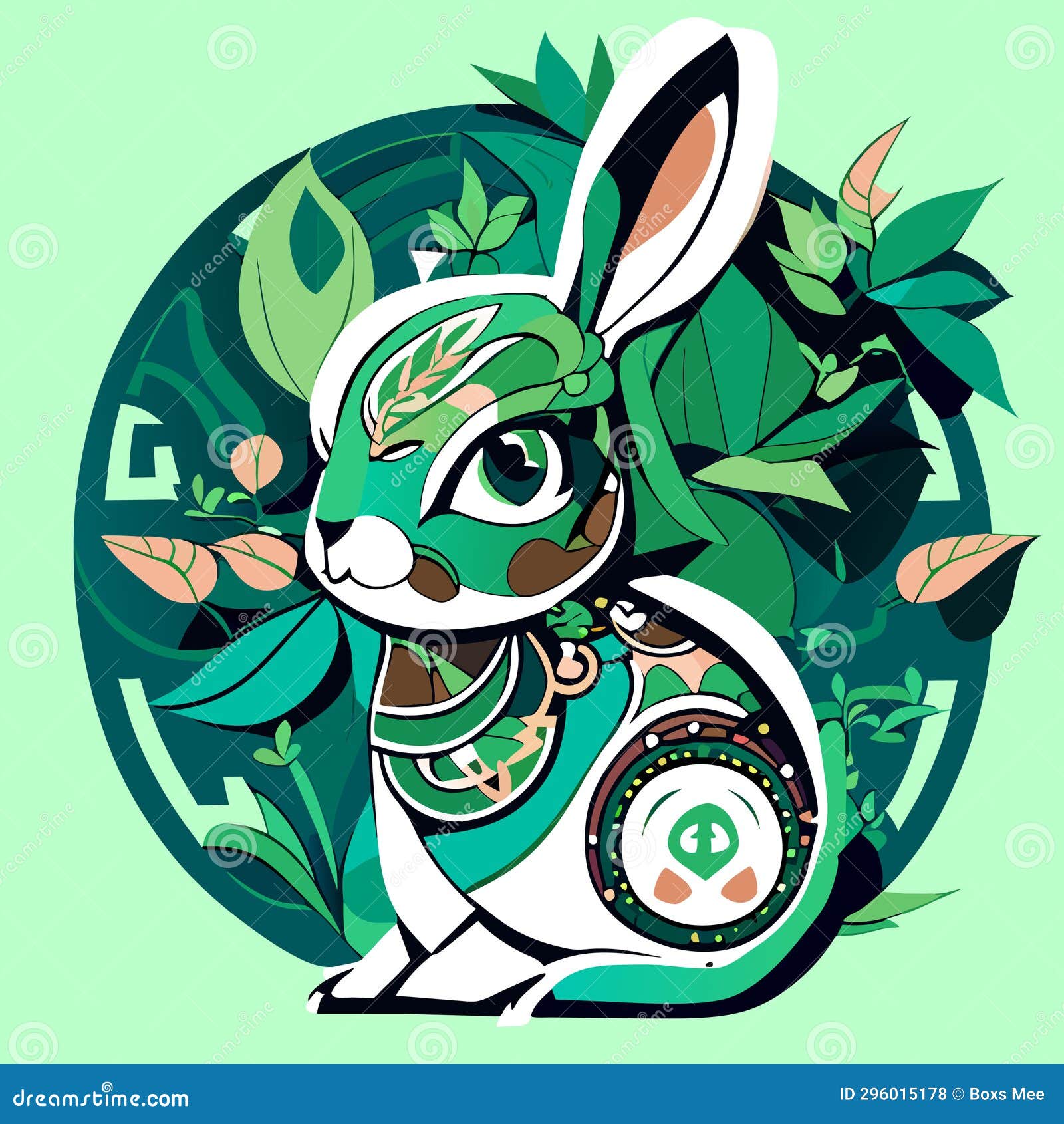 Illustration of a Cute Rabbit with a Floral Pattern on a Green ...
