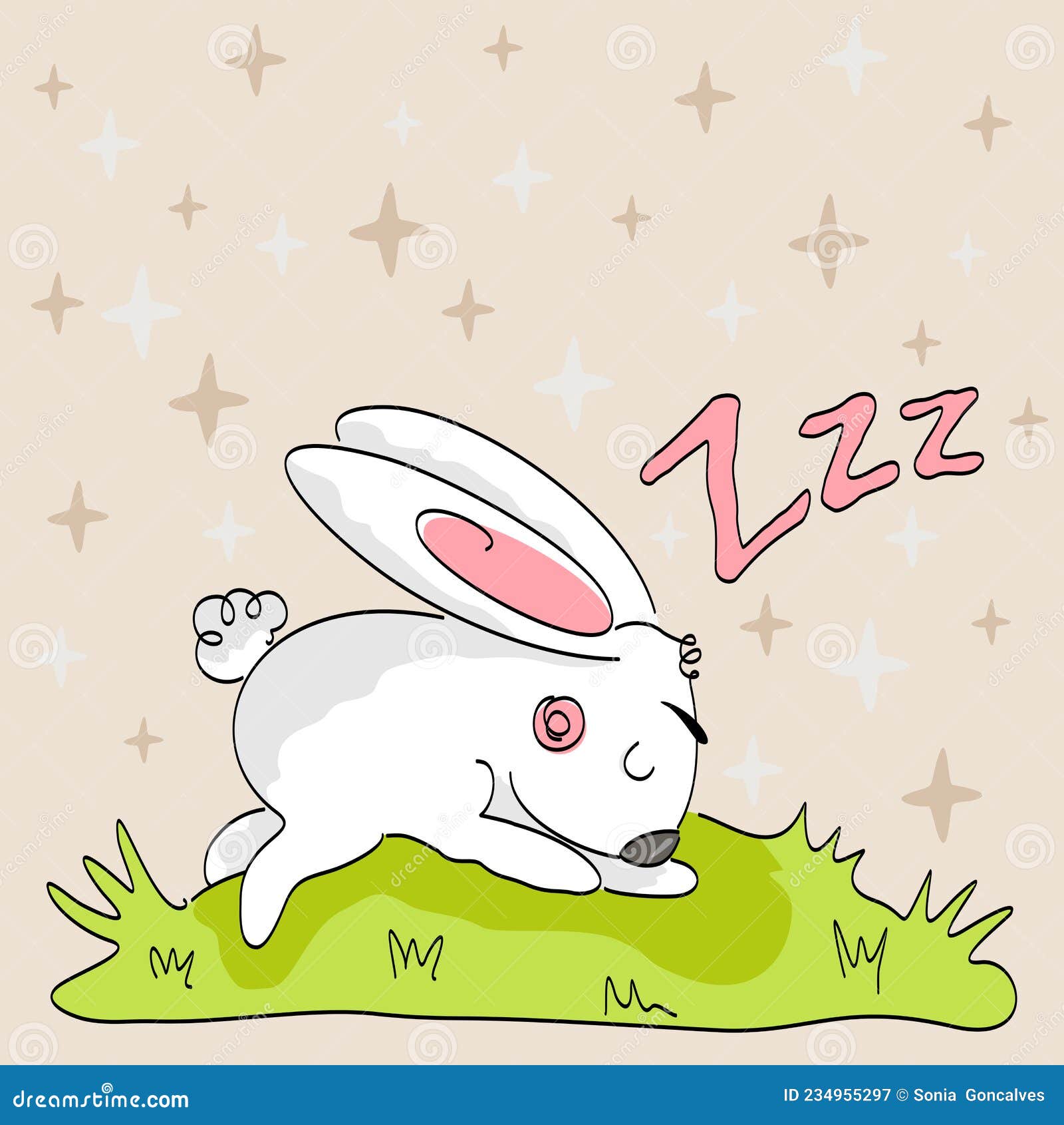 Illustration of Cute Rabbit Sleeping in Garden Stock Vector ...