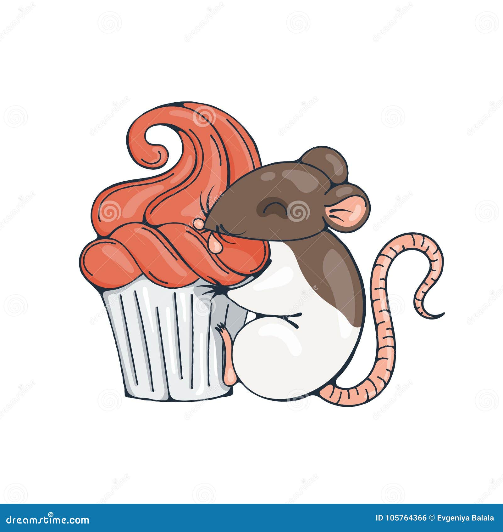 Illustration with Cute Rat with Cupcakes. Stock Vector - Illustration ...