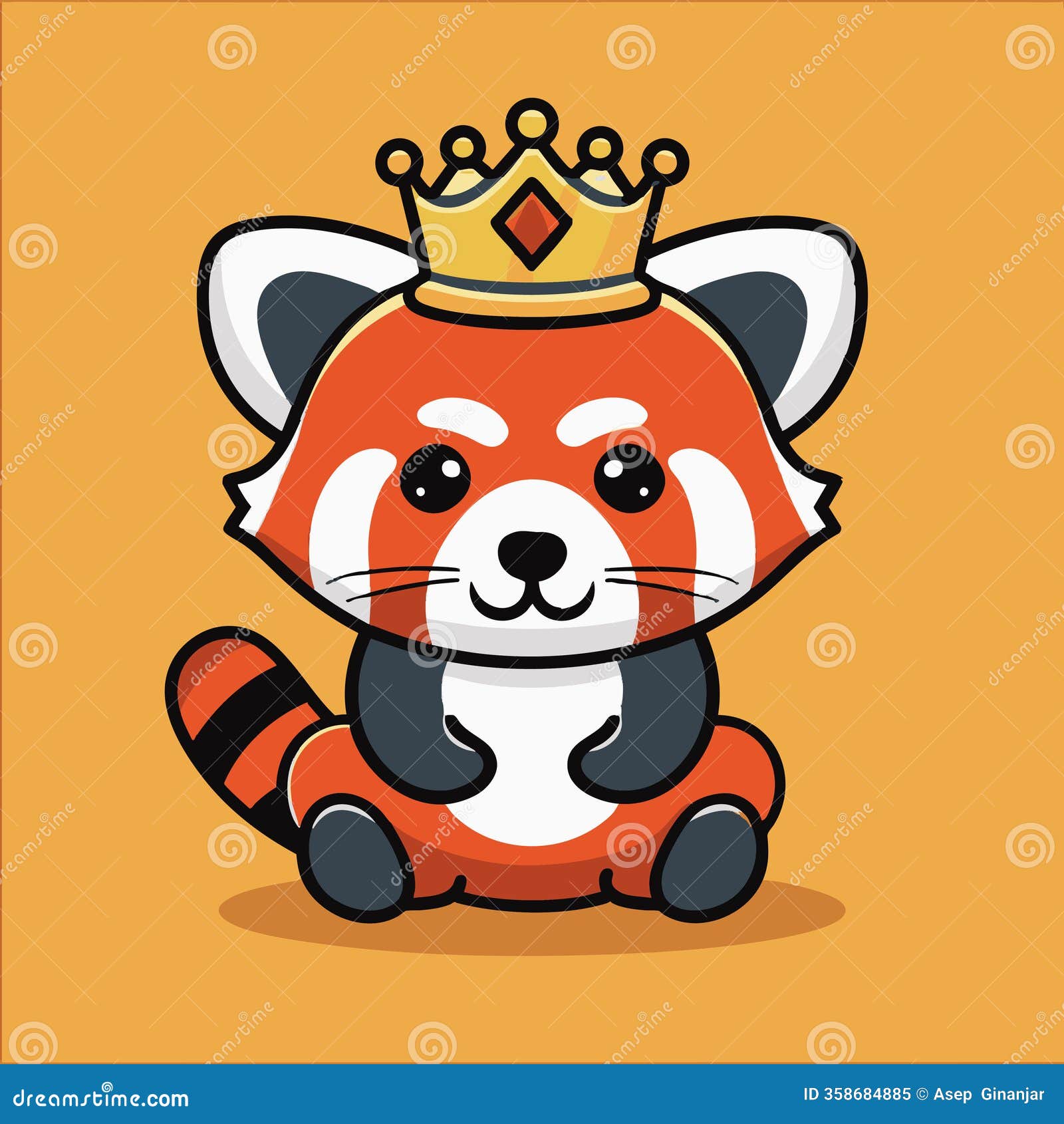 Cute Red Panda with crown stock vector. Illustration of isolated ...
