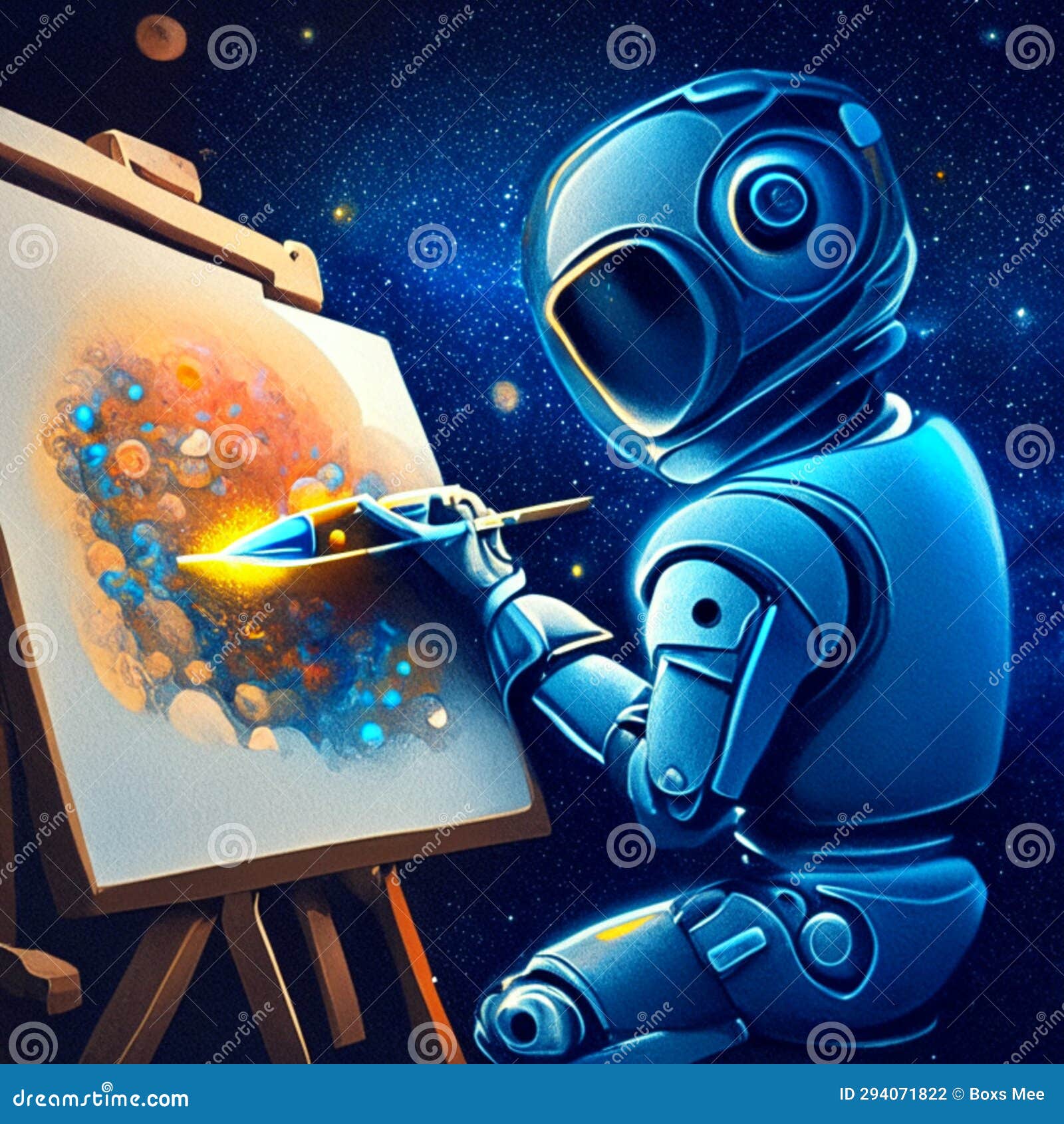 Robot Drawing On Flipchart Vector Illustration 250387548