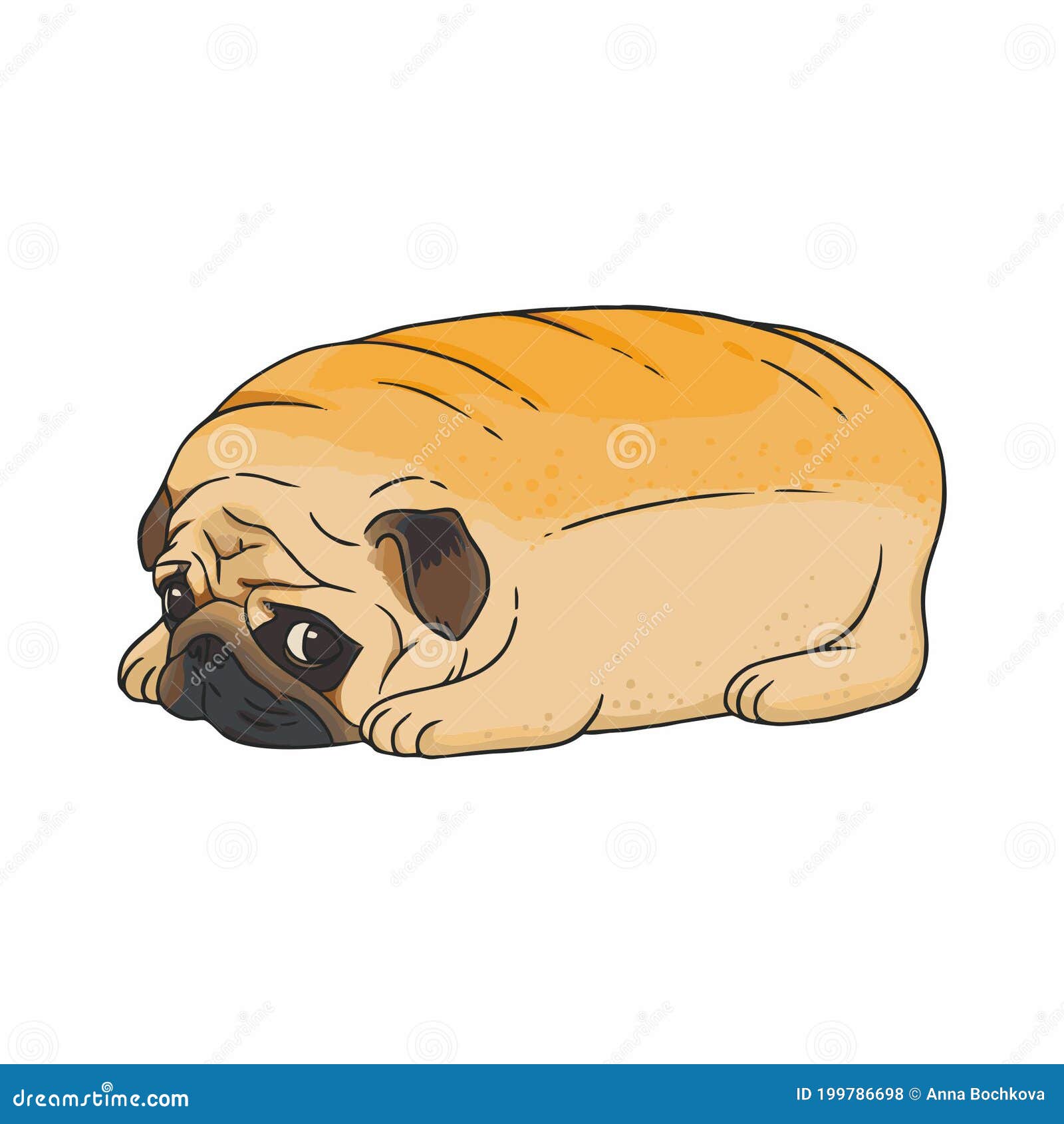 Illustration Cute Sad Pug Dog Stock Vector - Illustration of cartoon ...