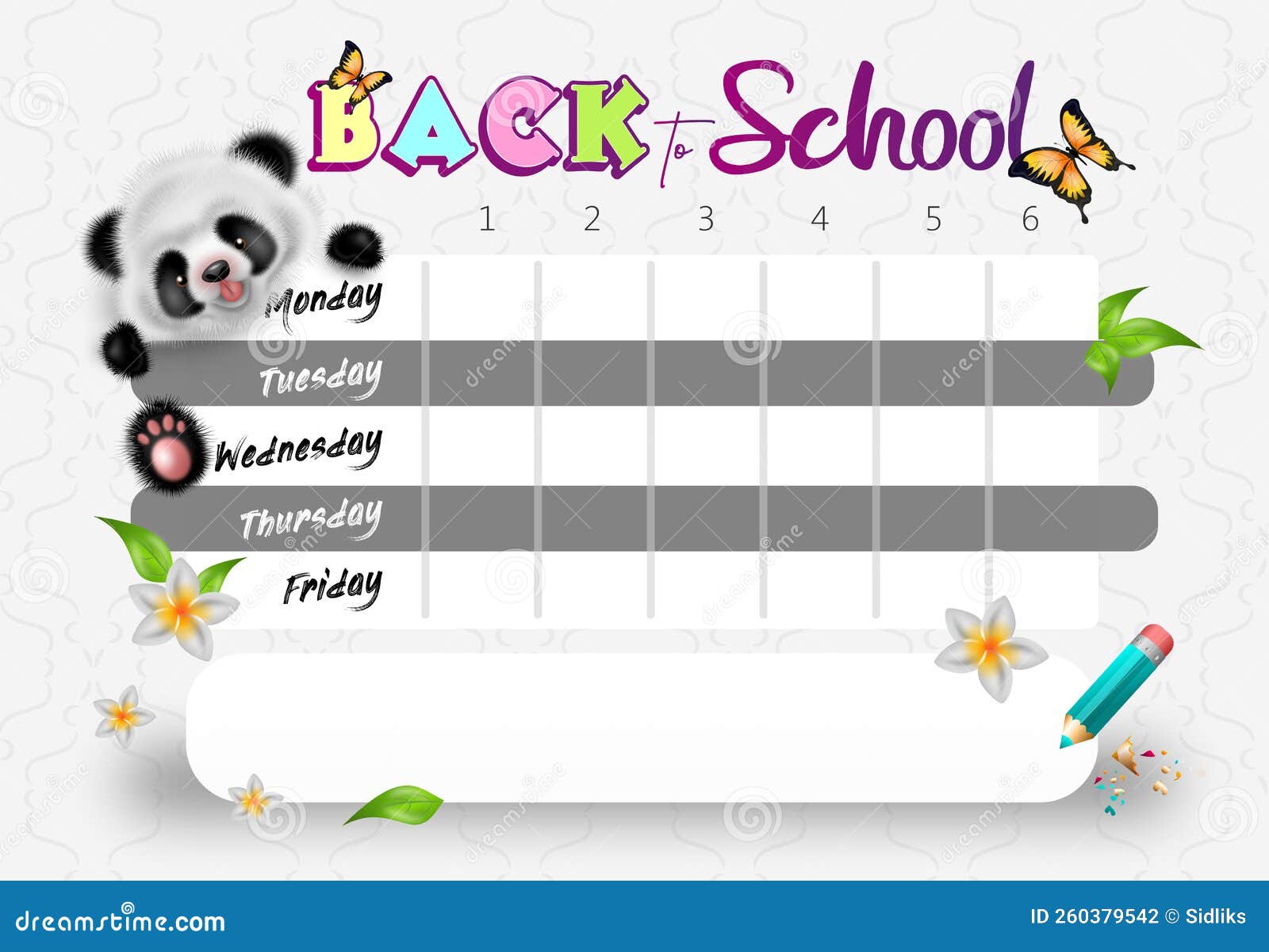 School Timetable with Panda Stock Illustration - Illustration of ...