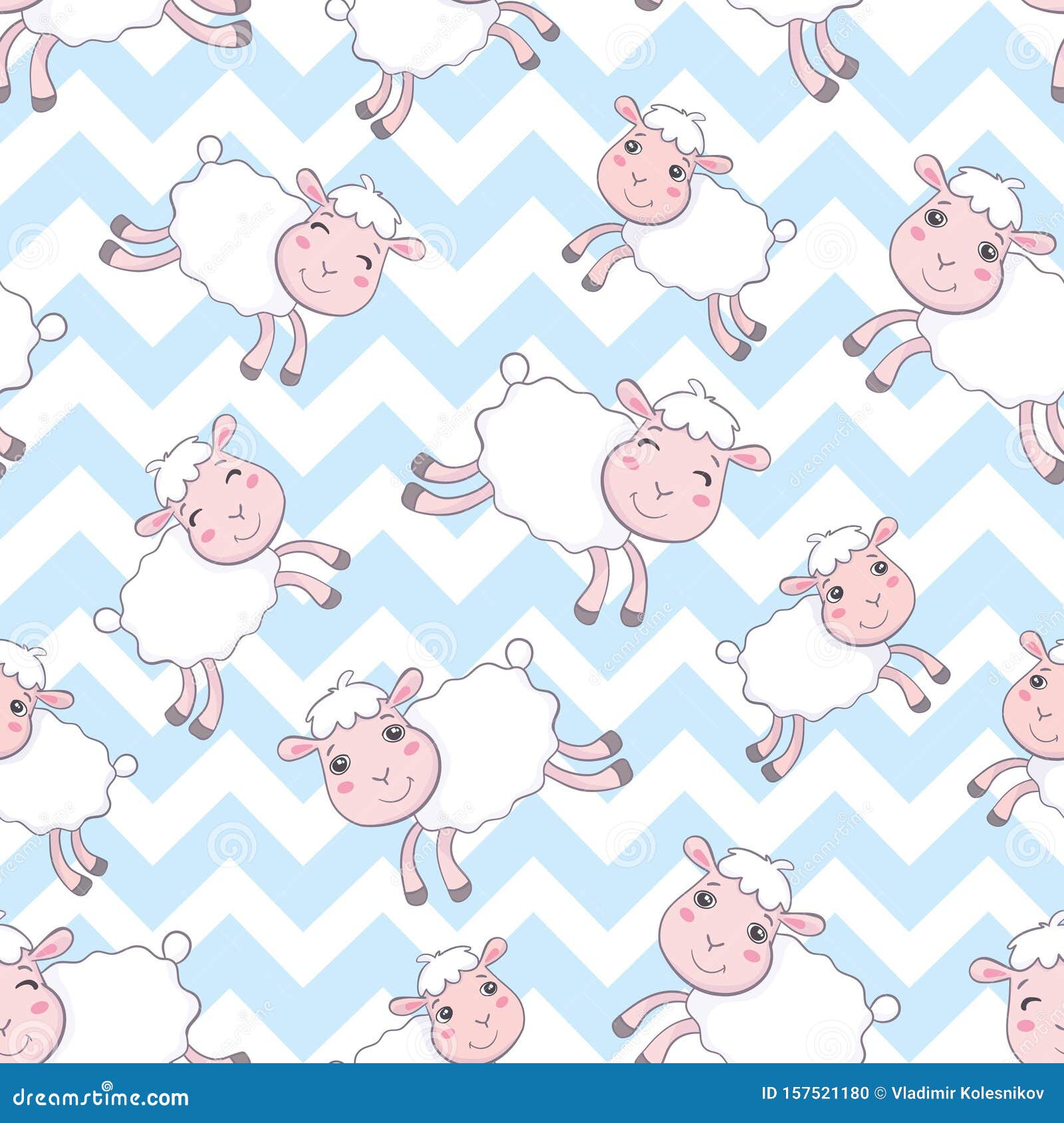 Vector Seamless Pattern with Illustration of Cute Sheep Stock Vector ...