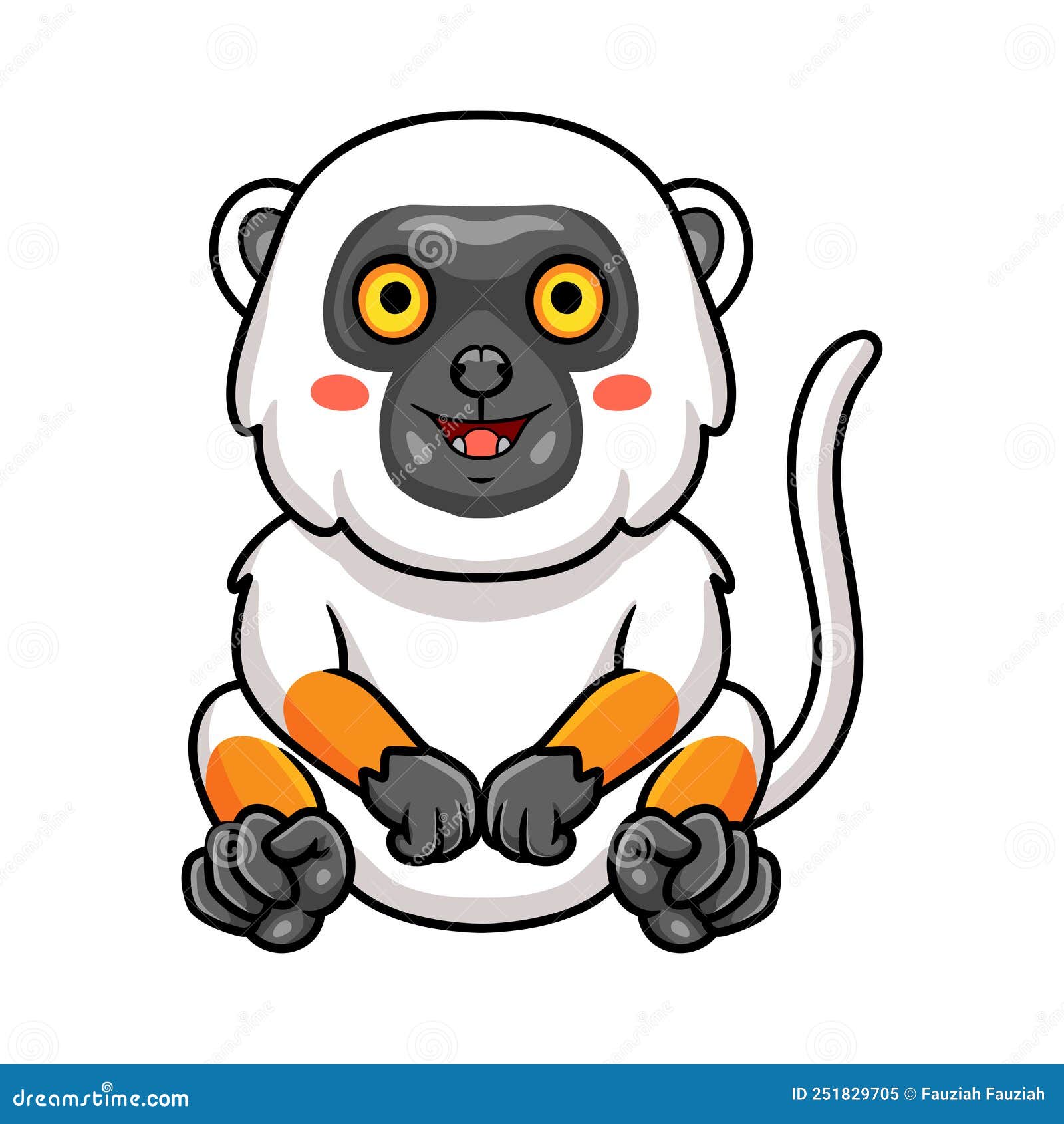 Cute Sifaka Lemur Monkey Cartoon Sitting Stock Vector - Illustration of ...