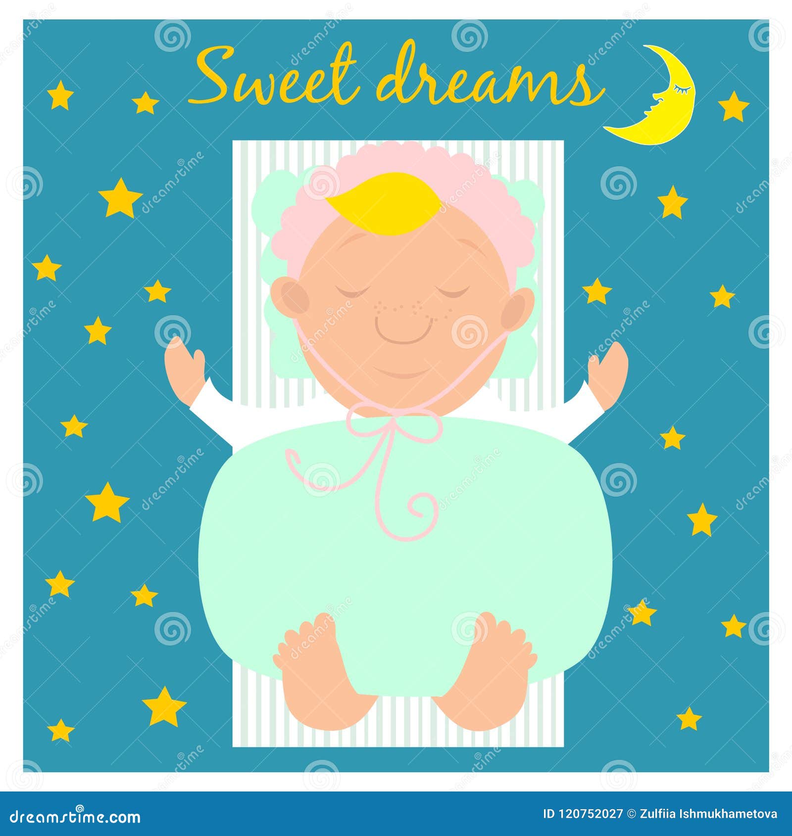 Illustration with Cute Sleeping Baby. Stock Vector - Illustration of ...