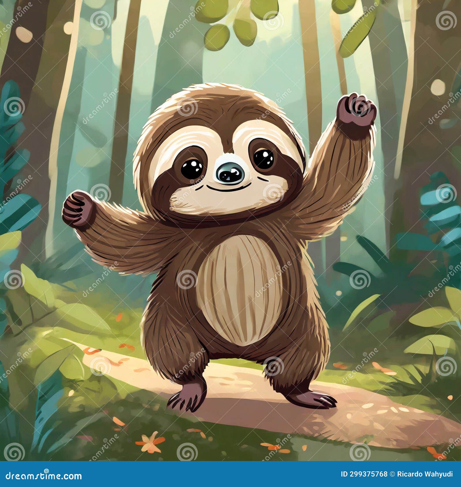 Illustration of Cute Sloth Dancing in the Forest Stock Illustration ...