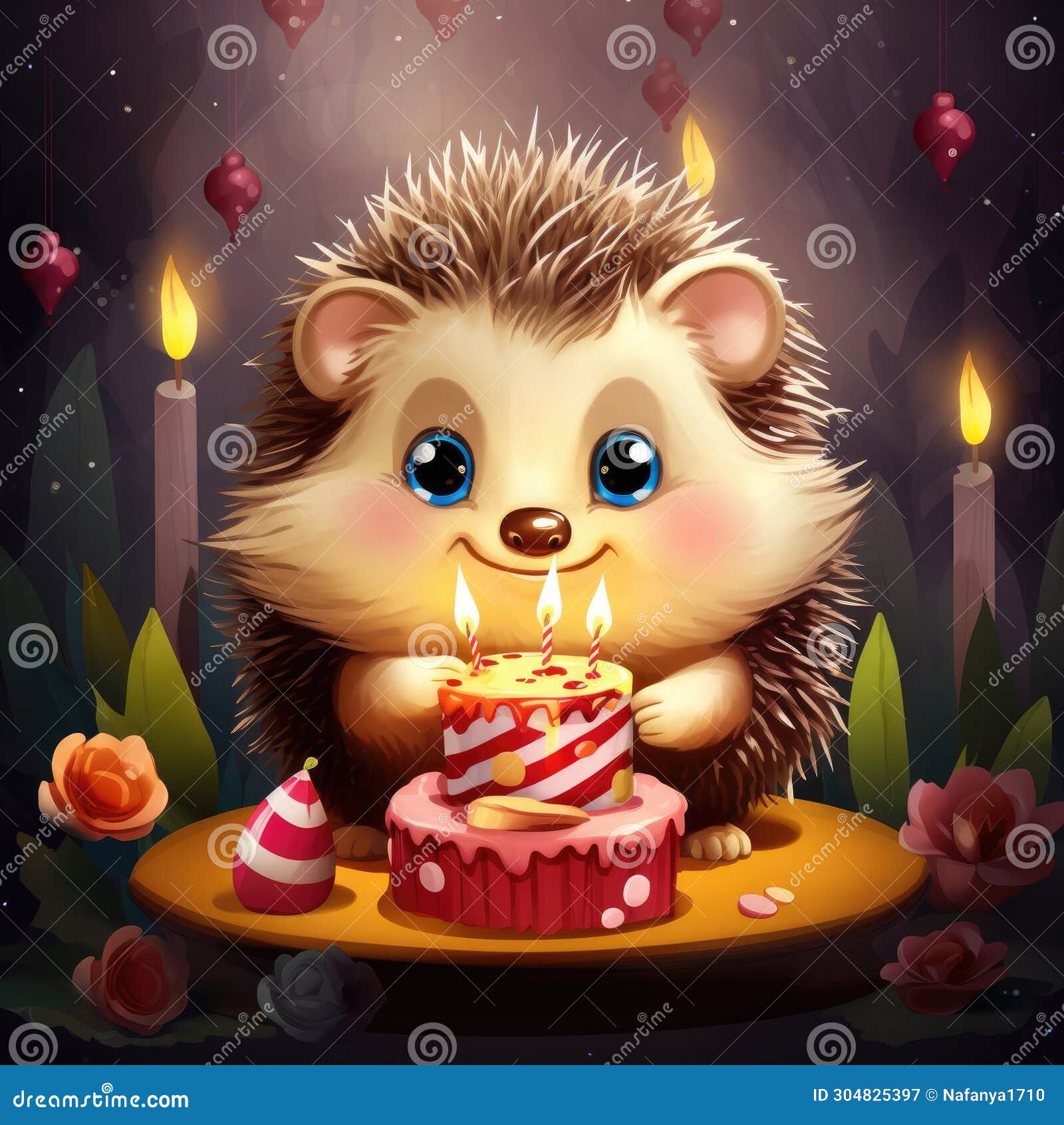 Illustration Of A Cute Smiling Hedgehog With A Birthday Cake. Royalty ...